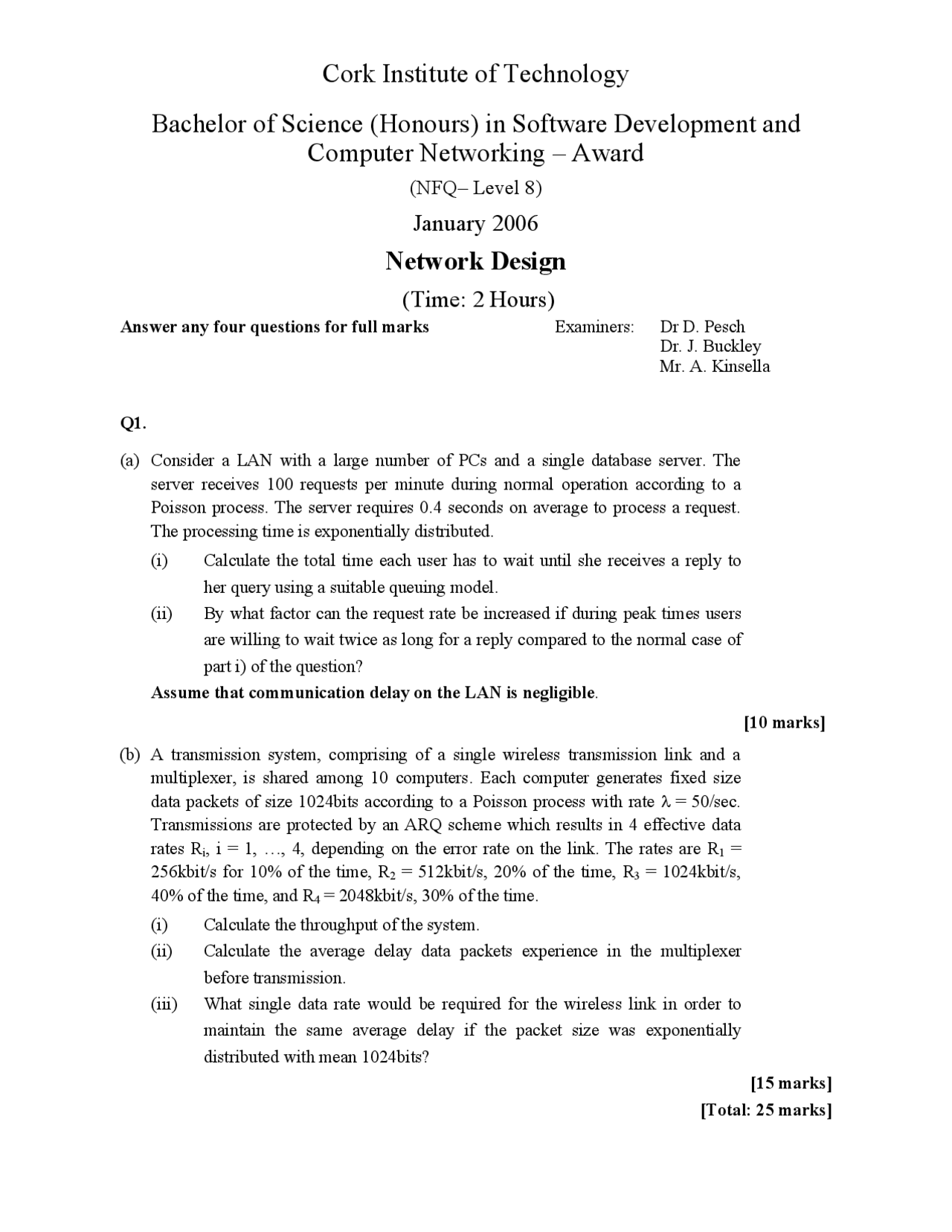 Blocking Probability - Network Design - Exam Paper - Docsity