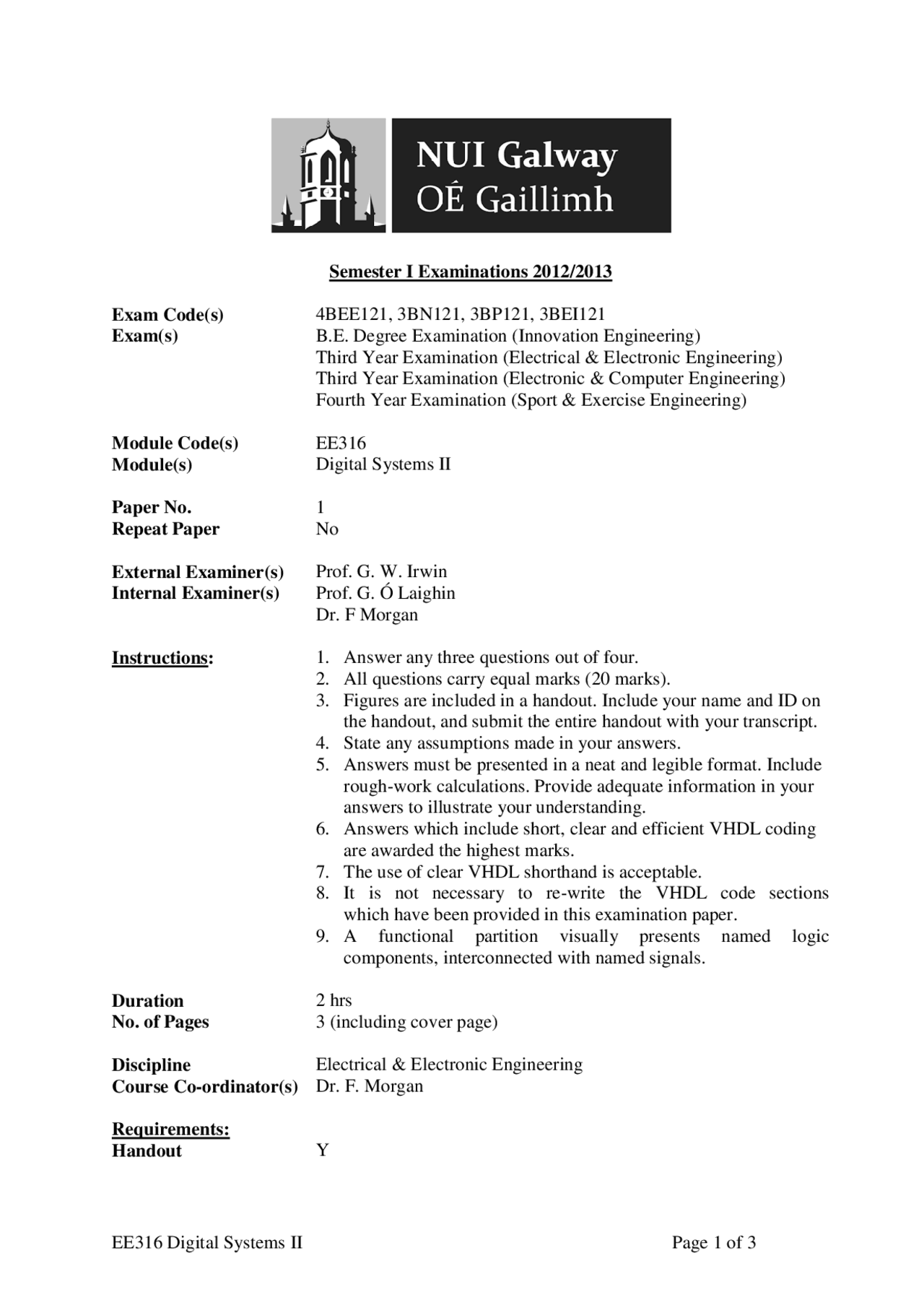 Symbol And Functional Digital Systems Ii Past Exam Paper Docsity