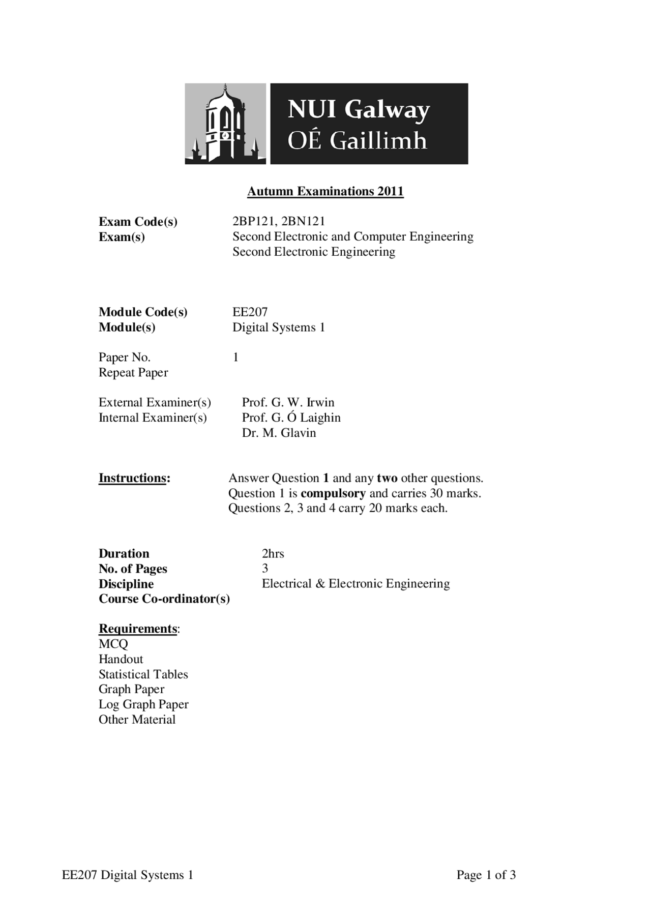 Machine Design Digital Systems I Past Exam Paper Docsity