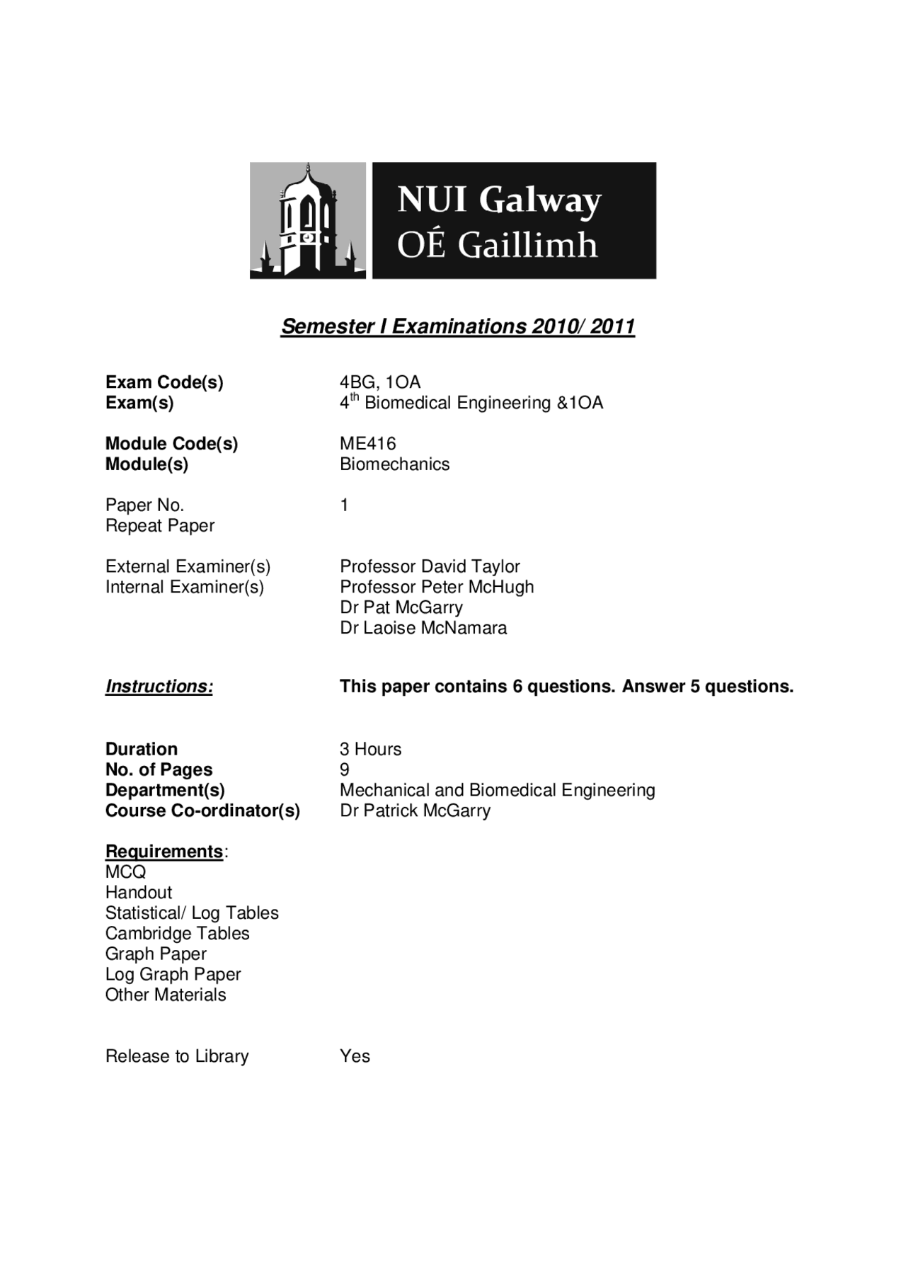 Standard Linear Solid - Biomechanics - Old Exam Paper - Biomechanics ...