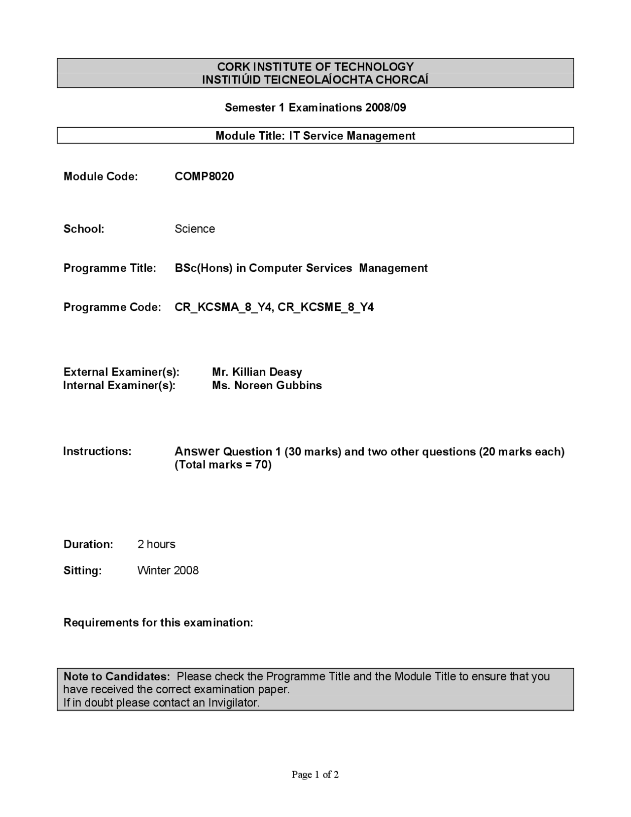 Security Auditing It Service Management Exam Paper Docsity