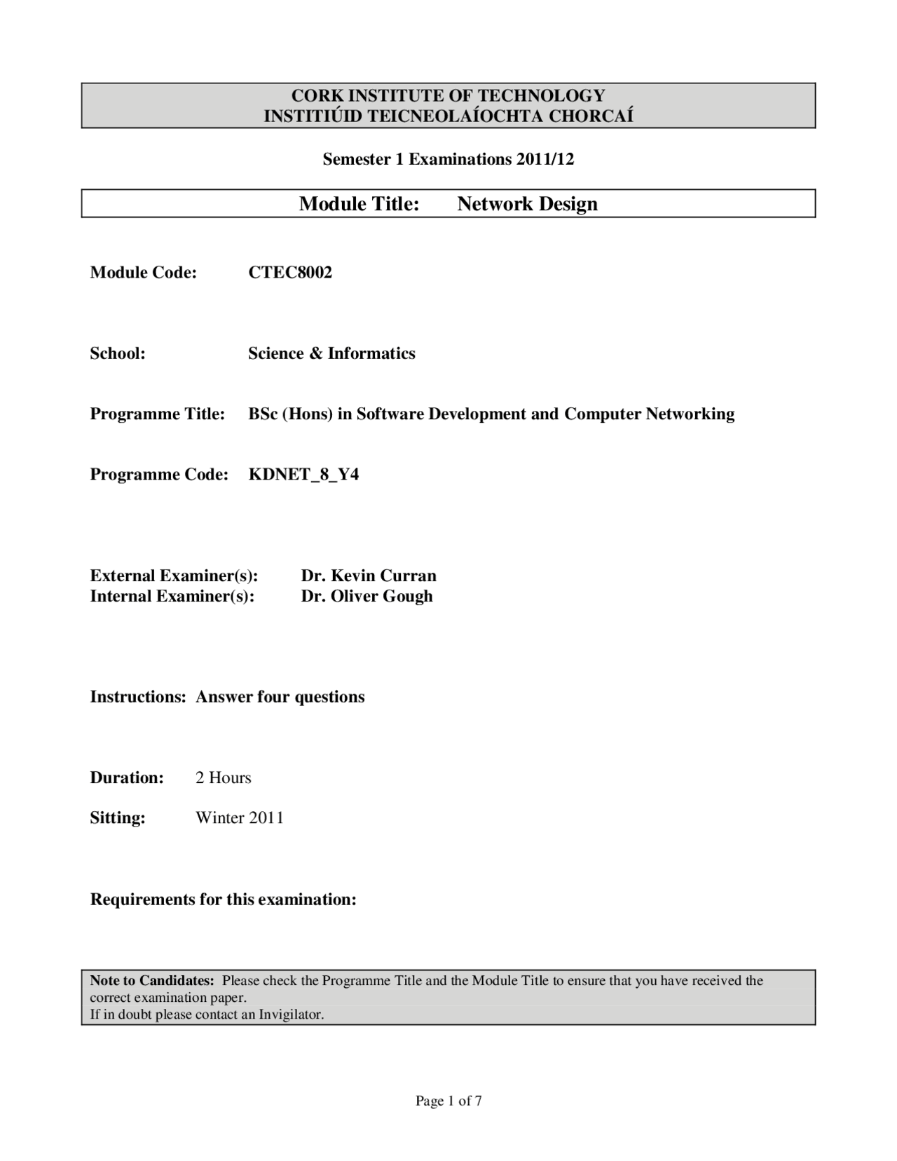 Minimum Spanning Network Design Exam Paper Docsity