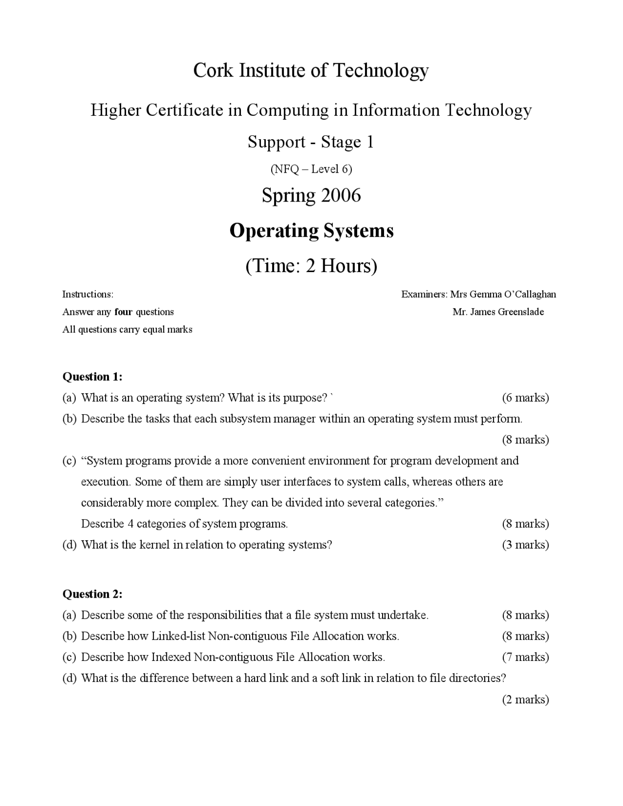 Round Robin Operating Systems Old Exam Docsity