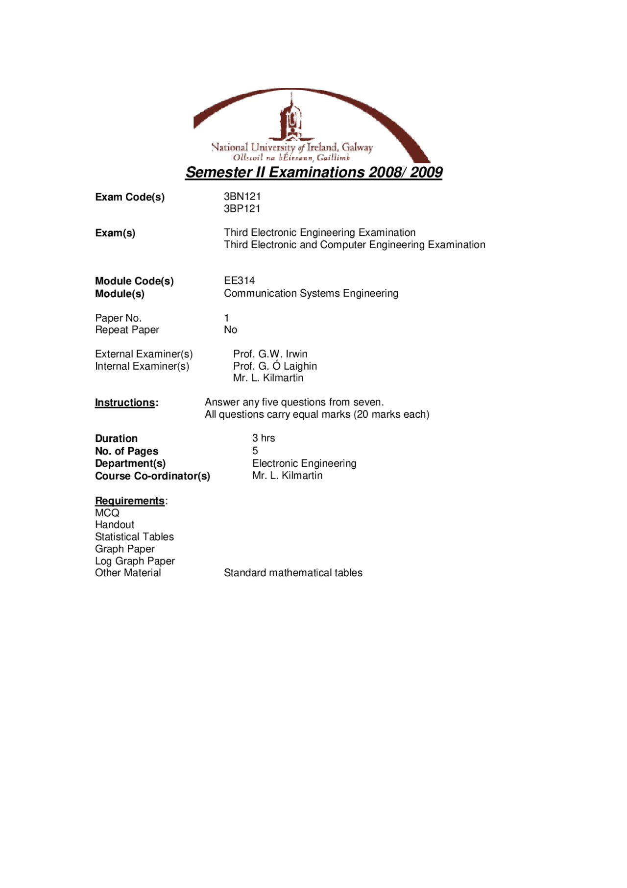 Coding Subsystem - Communications Systems Engineering - Past Exam Paper ...