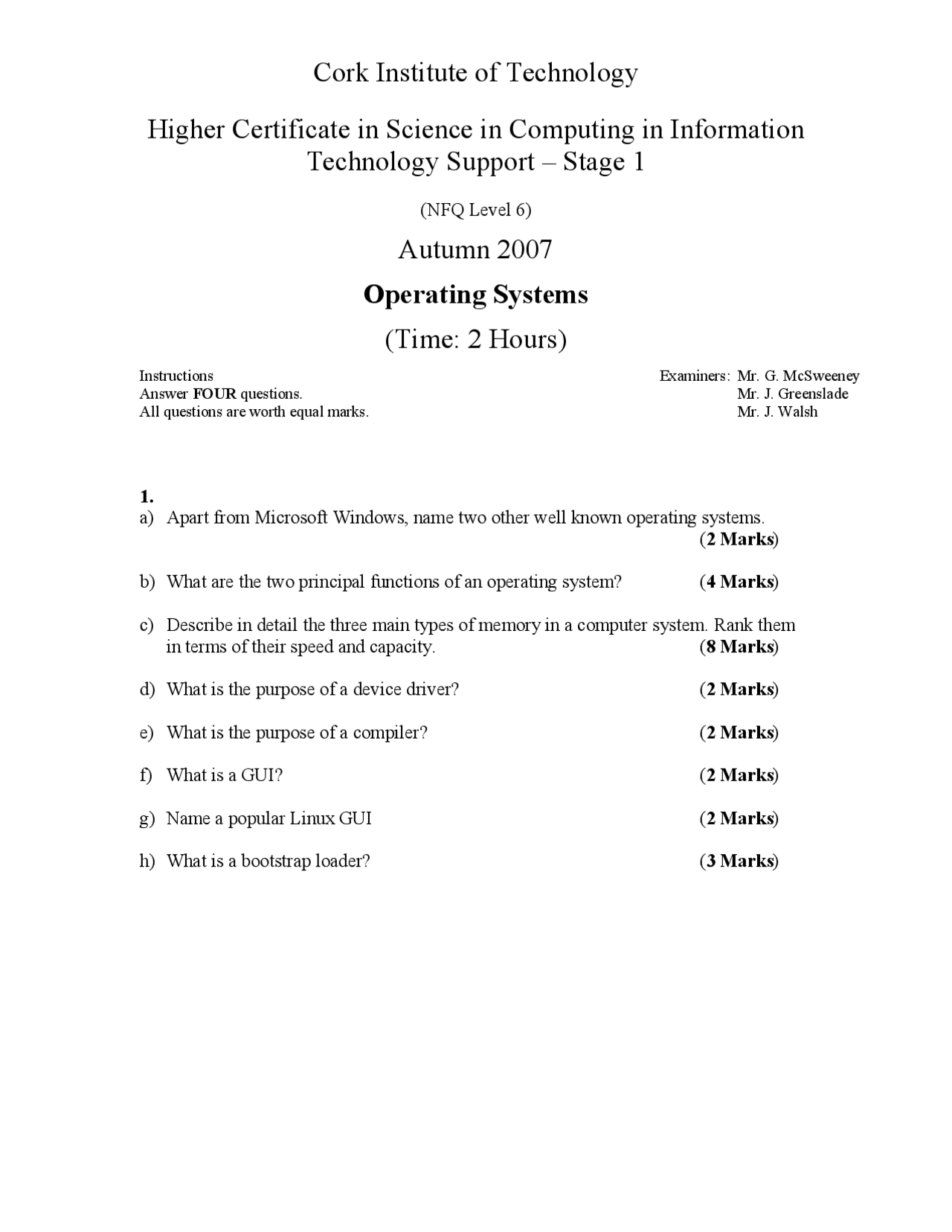 Turnaround Time Operating Systems Old Exam Docsity