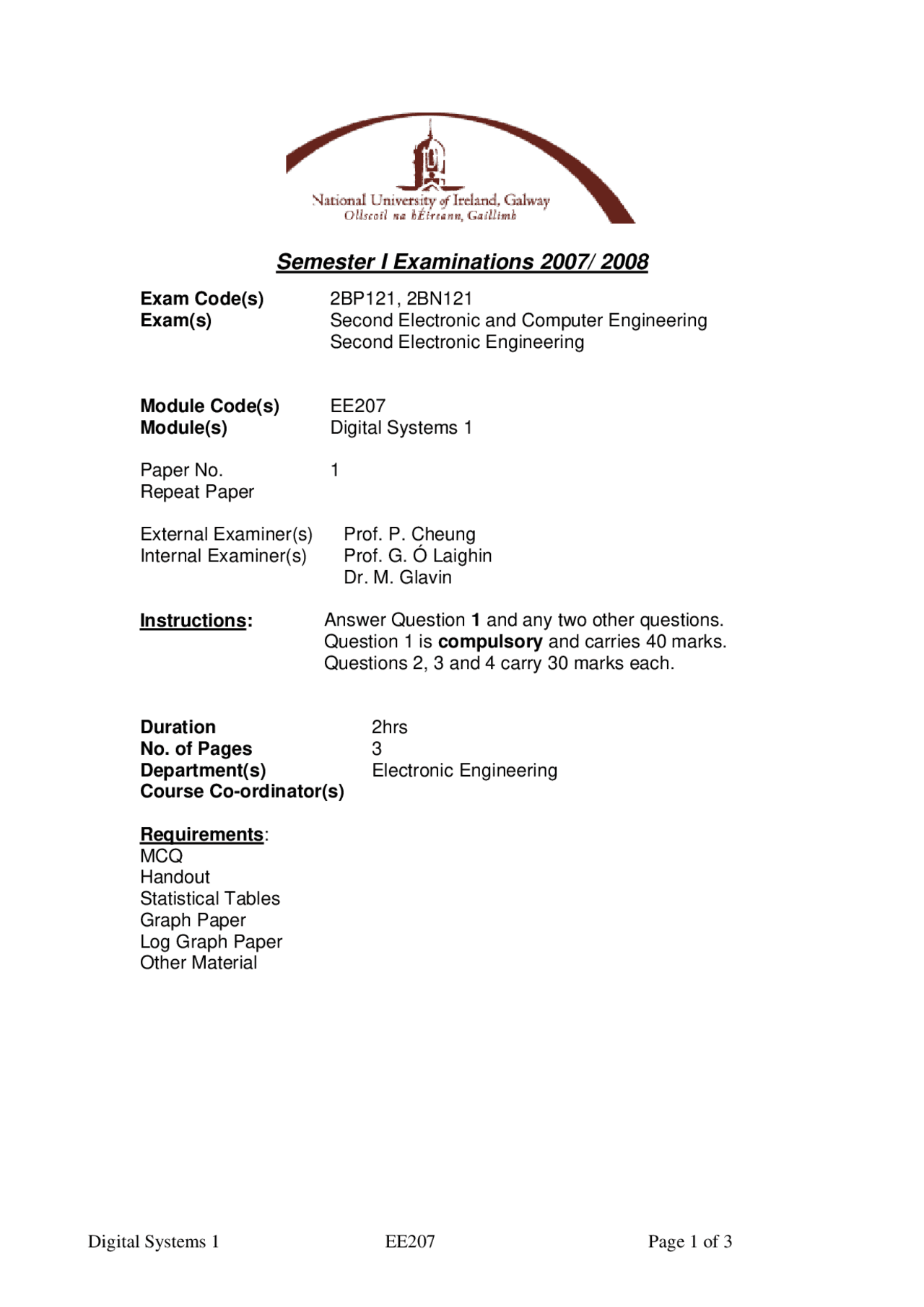 Circuit Diagram Digital Systems I Past Exam Paper Docsity