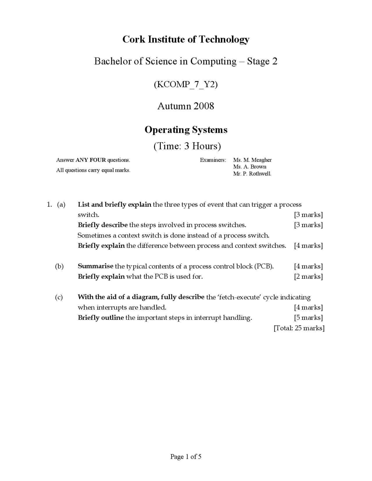 Interrupt Handling Operating Systems Old Exam Docsity