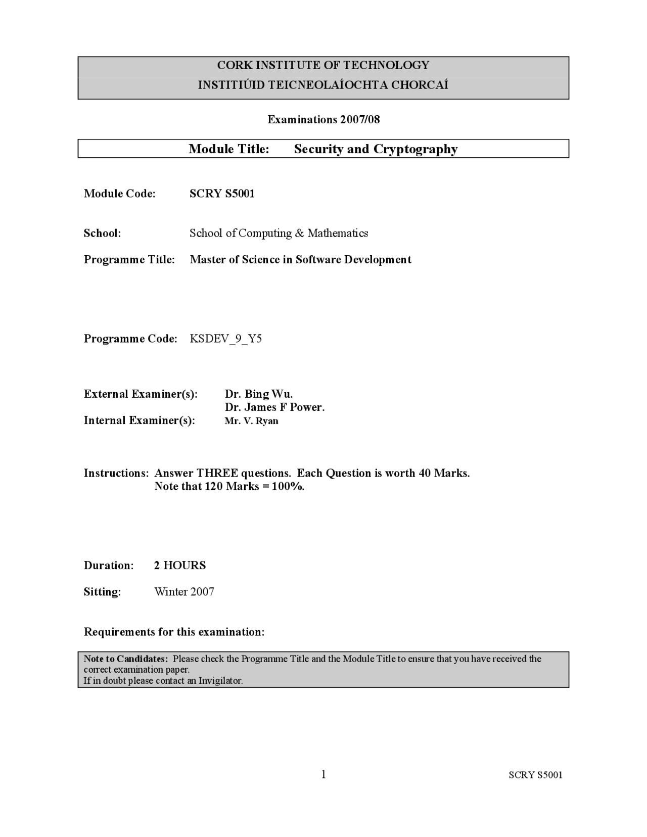 Advanced Encryption Standard Security And Cryptography Old Exam
