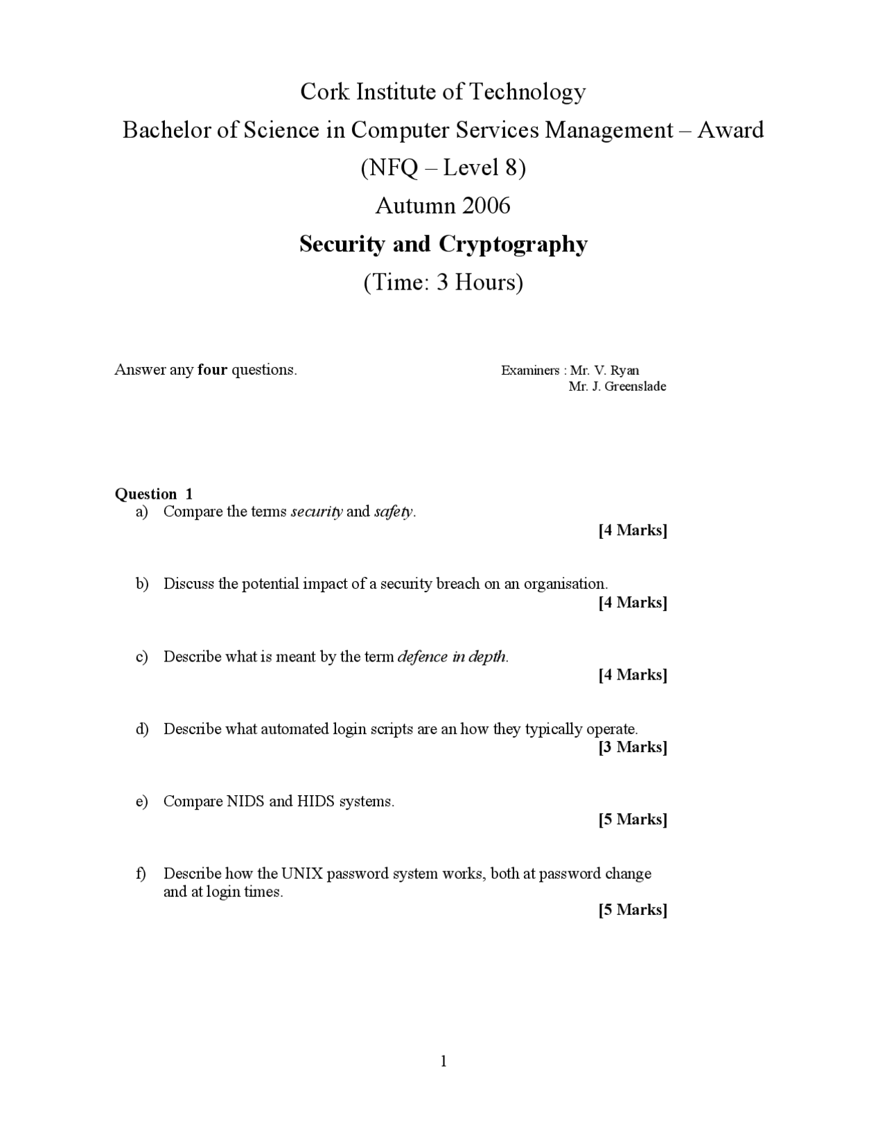 Stream Cipher Security And Cryptography Old Exam Docsity