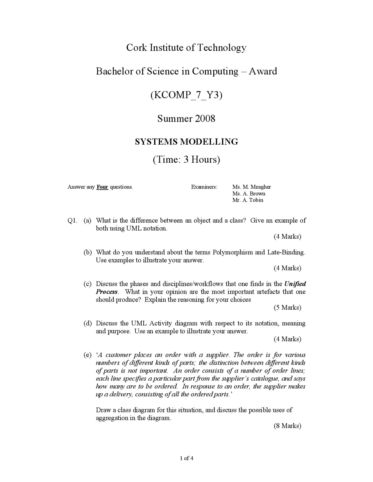 Unified Process Systems Modelling Old Exam Docsity