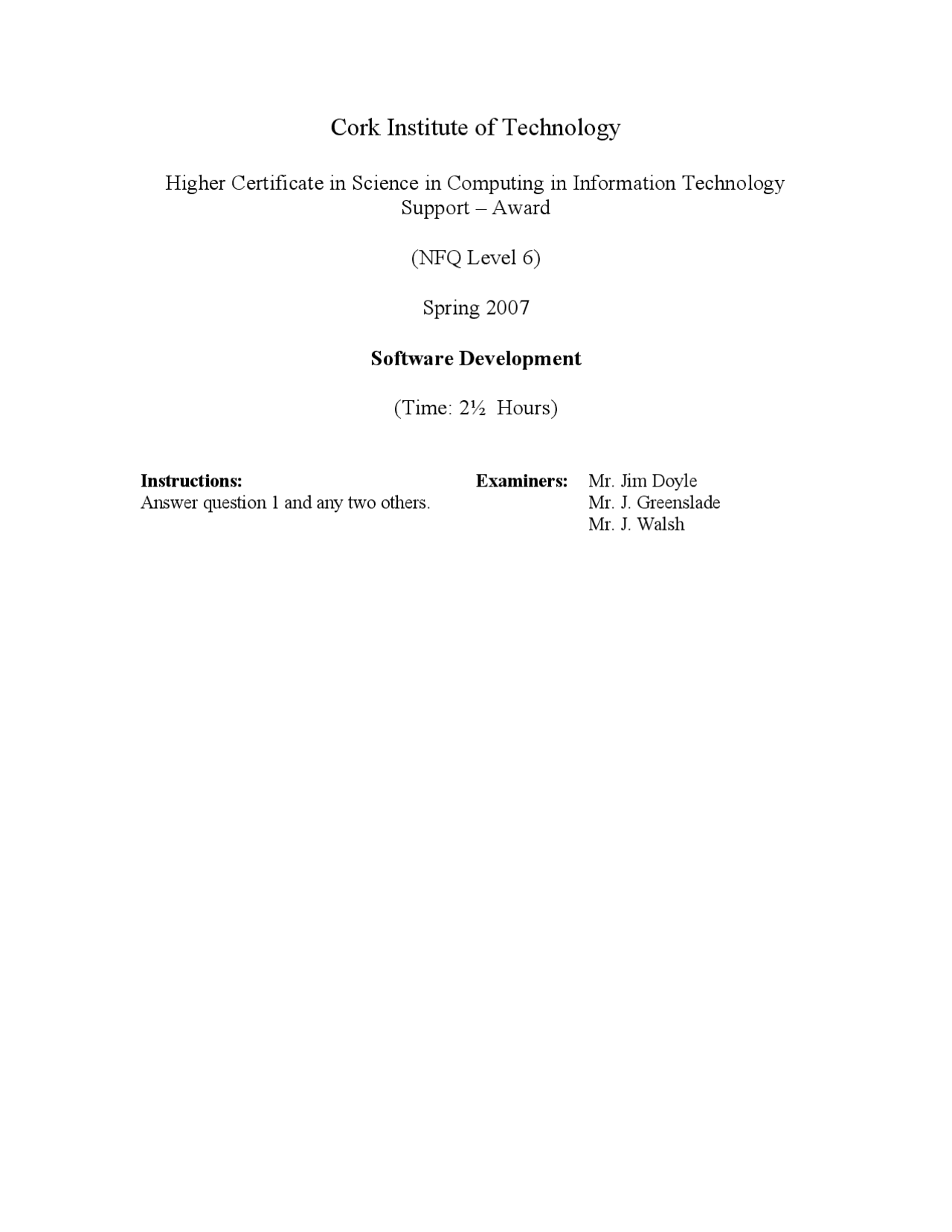 Java Program Software Development Old Exam Docsity