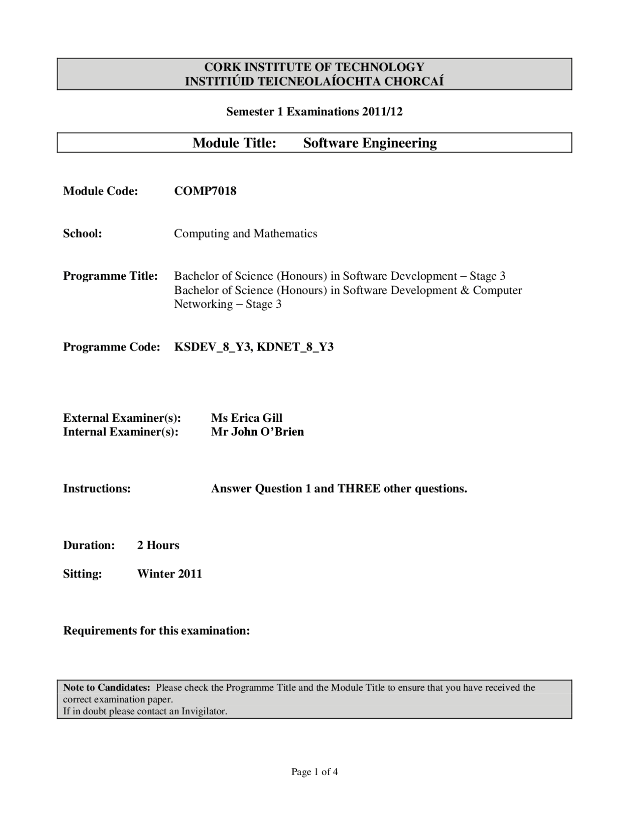 Polya’s Commonsense - Software Engineering - Exam Paper | Exams Software Engineering | Docsity