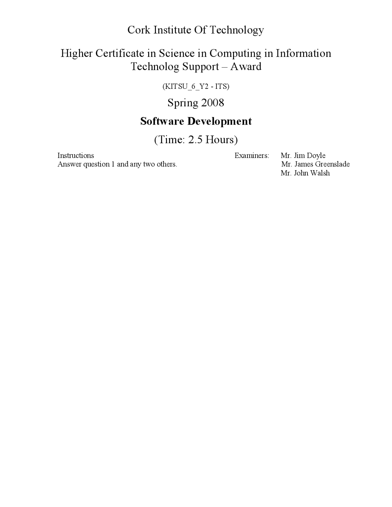 Linked List Software Development Old Exam Docsity