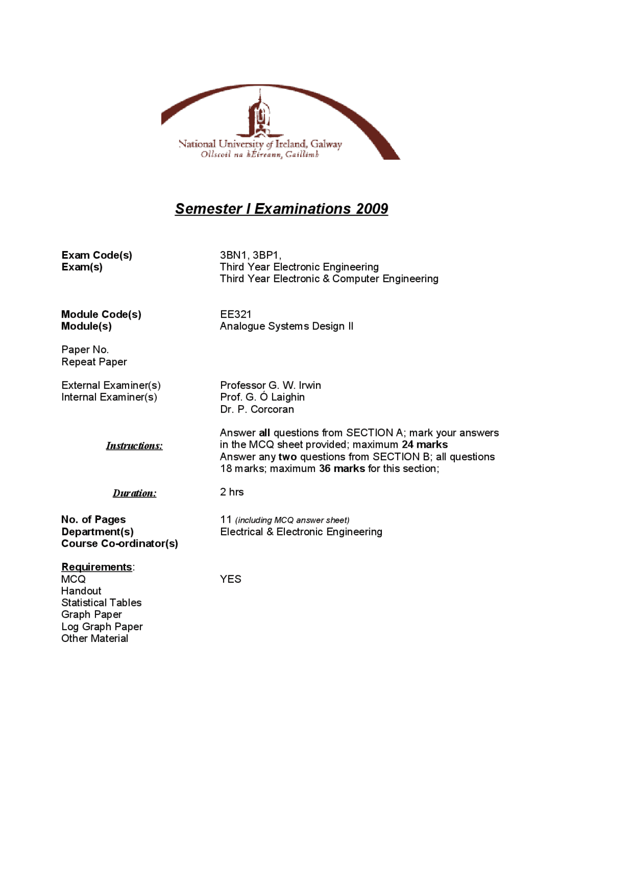 Important Parameter Analogue Systems Design Ii Past Exam Paper