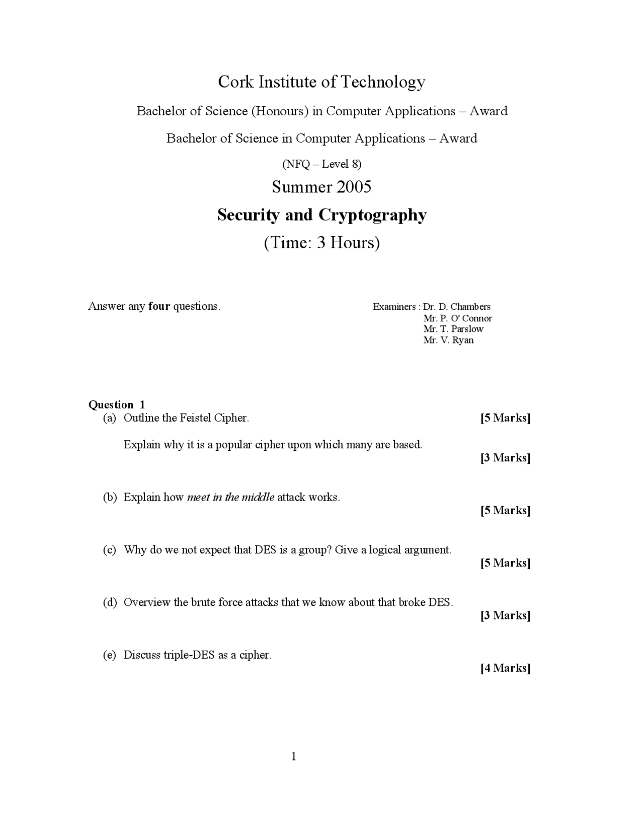 Diffie Hellmann Protocol - Security and Cryptography - Old Exam - Docsity