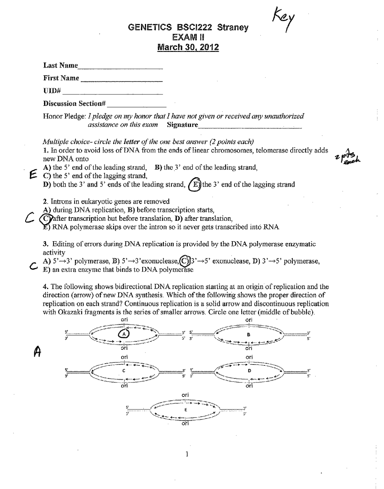Exam 2 Solved Principles Of Genetics Fall 2012 Bsci 222 Docsity
