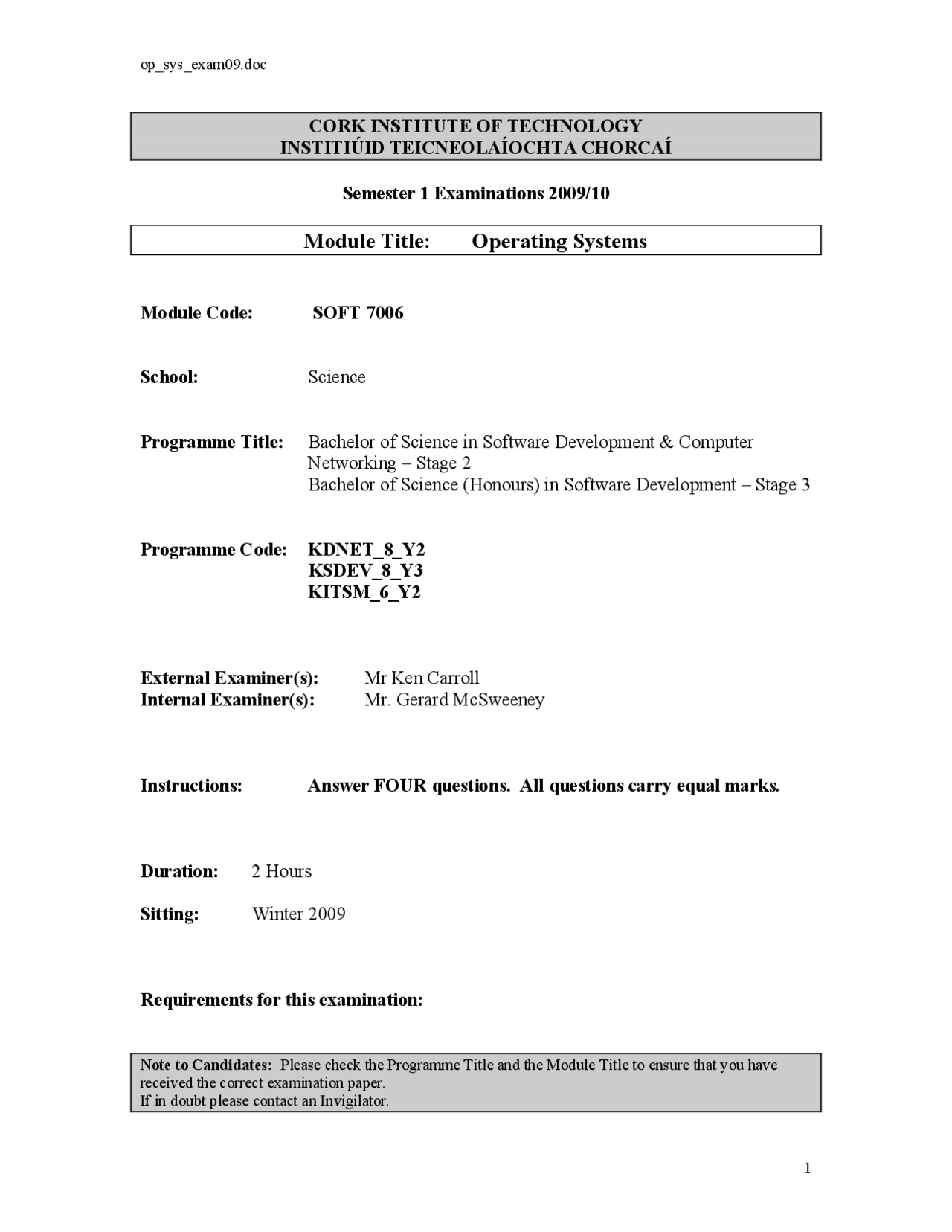Concurrency Operating Systems Old Exam Docsity