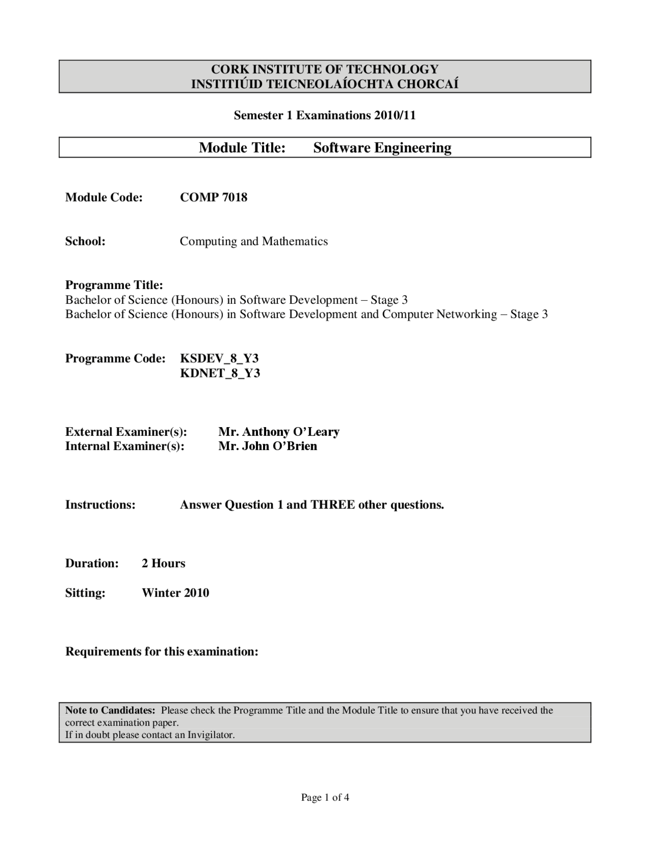 Software Legacy Software Engineering Exam Paper Docsity
