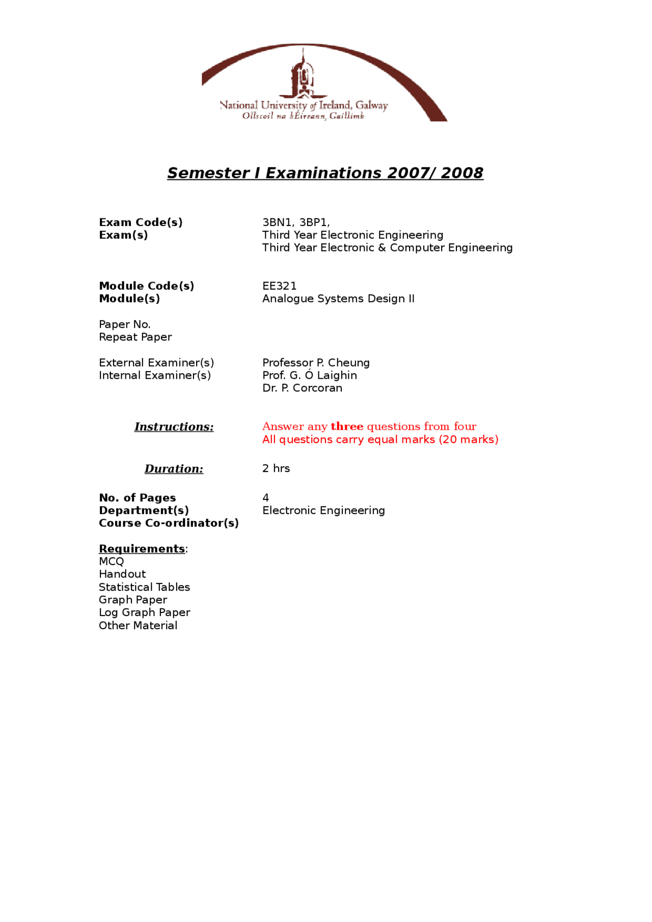 Resistor To Implement Analogue Systems Design Ii Past Exam Paper