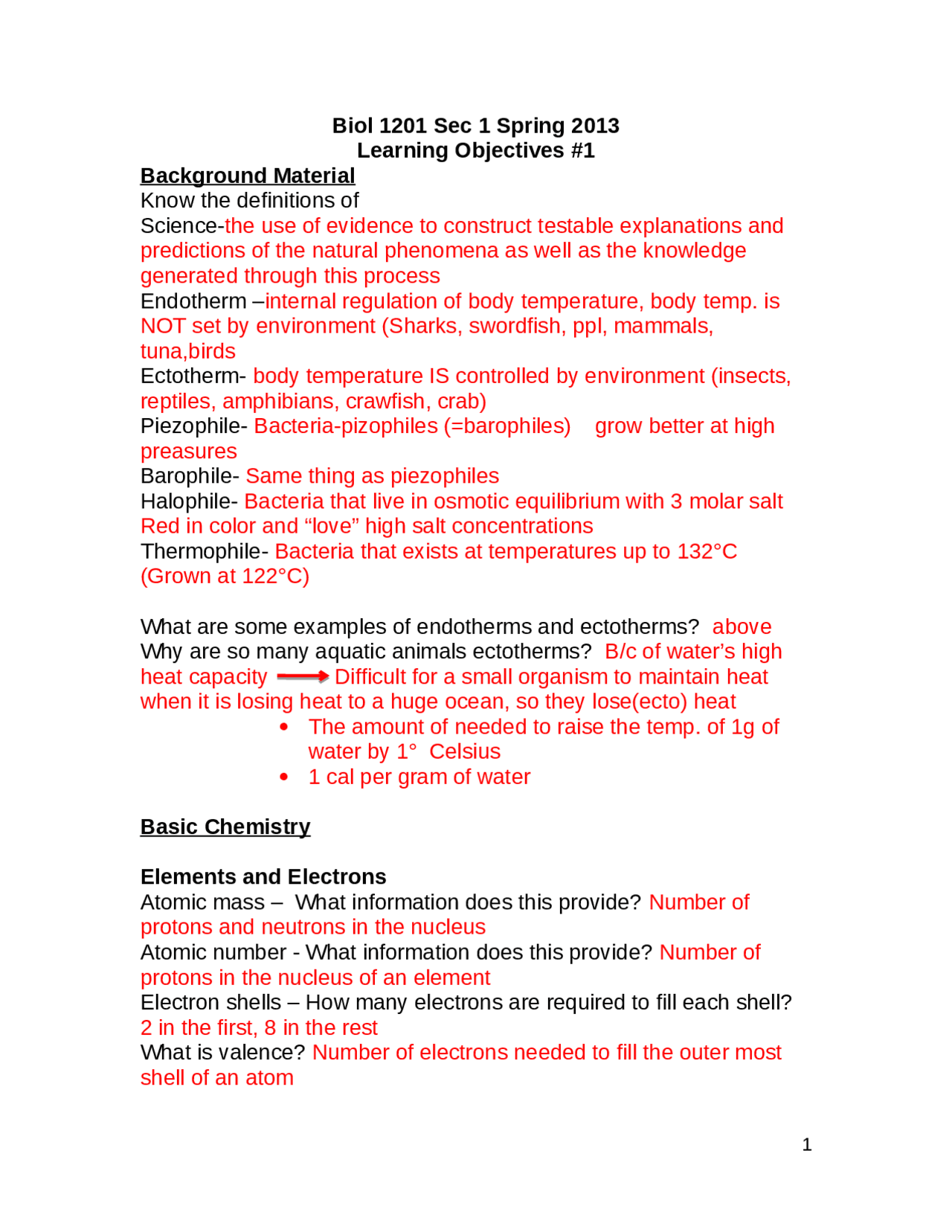 Learning Objectives Test 1 Biology For Science Majors I Biol 1201