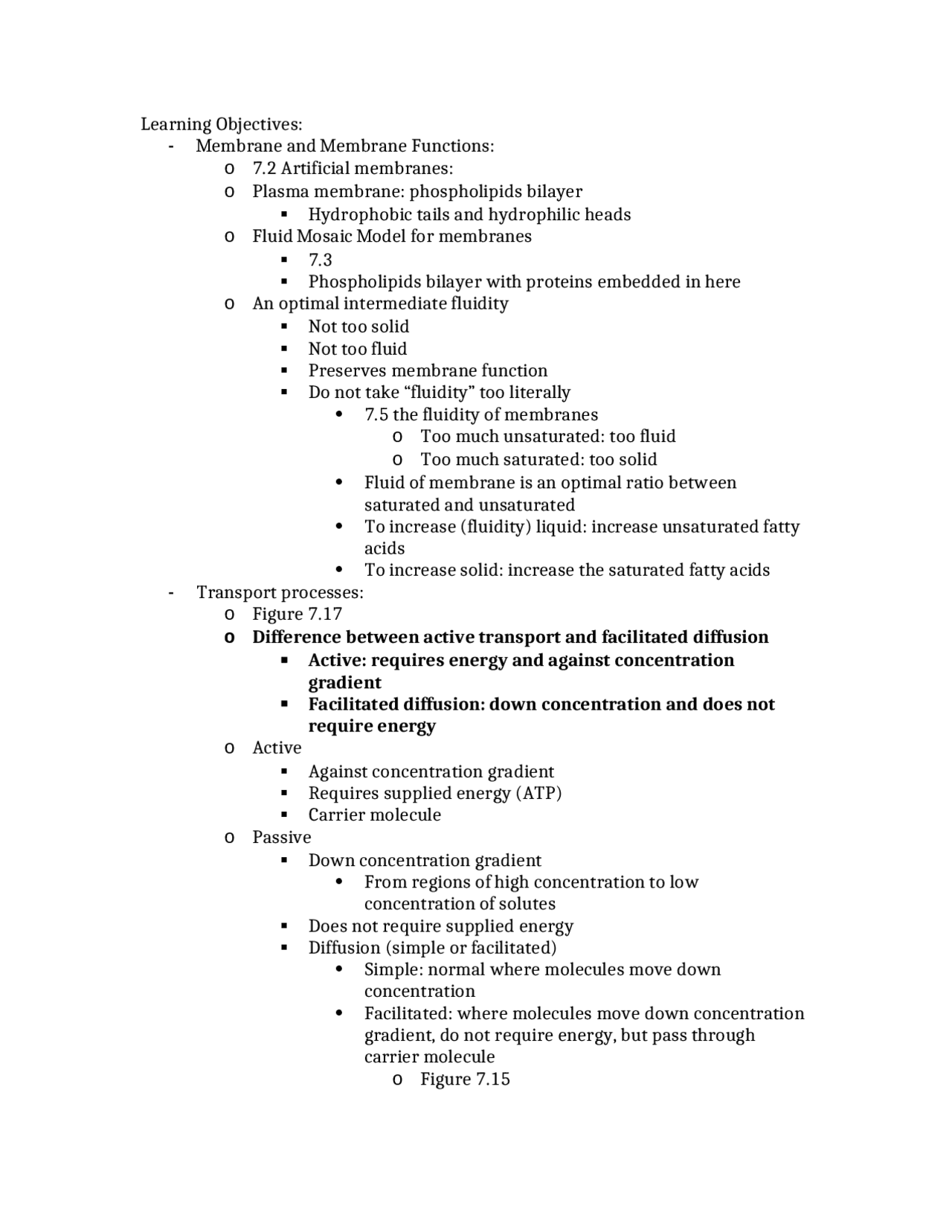 Notes On Membrane And Membrane Functions Biol 1201 Docsity