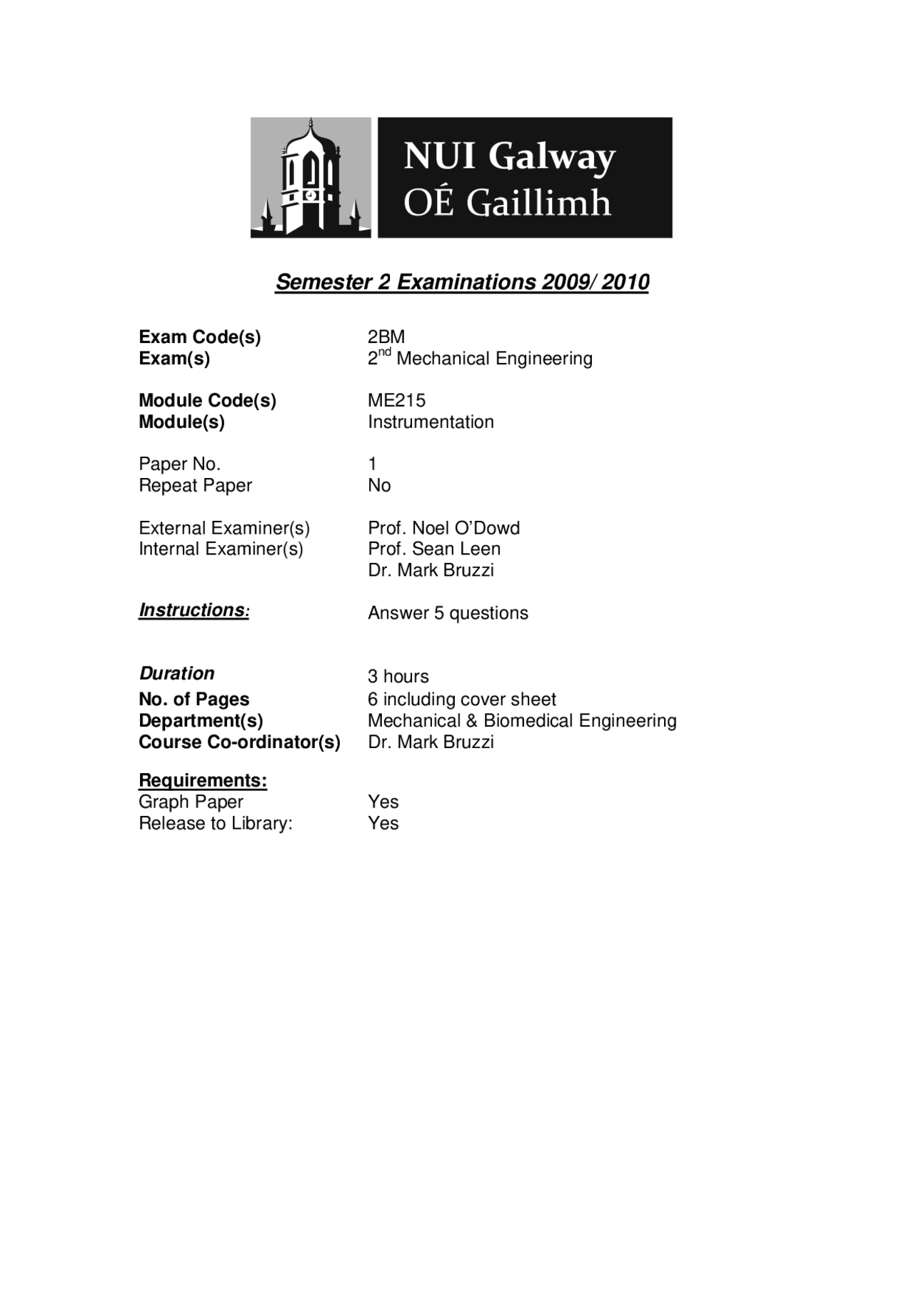 Thermocouples Instrumentation Old Exam Paper Docsity