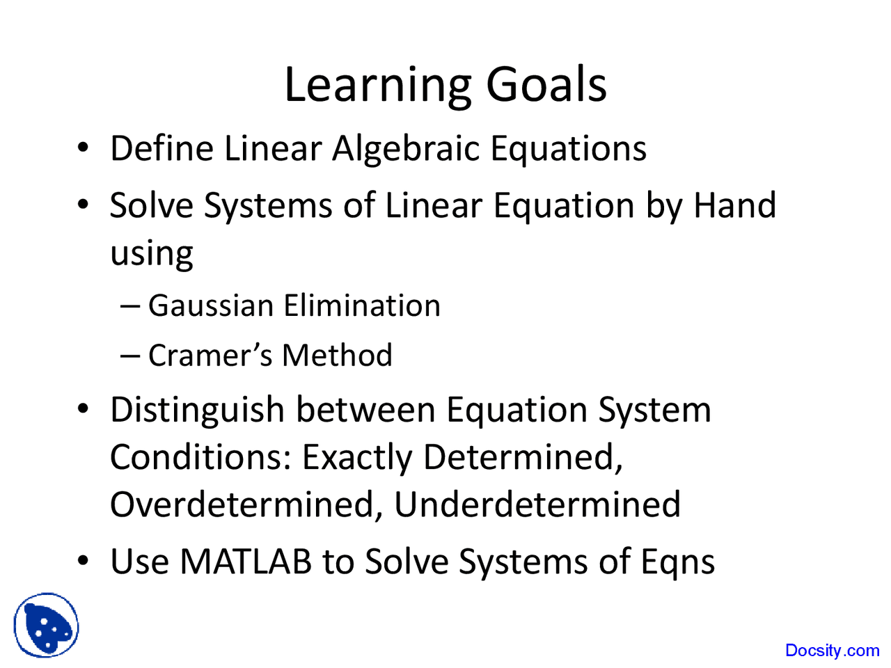Gaussian Elimination - Computational Methods - Lecture Slides - Docsity