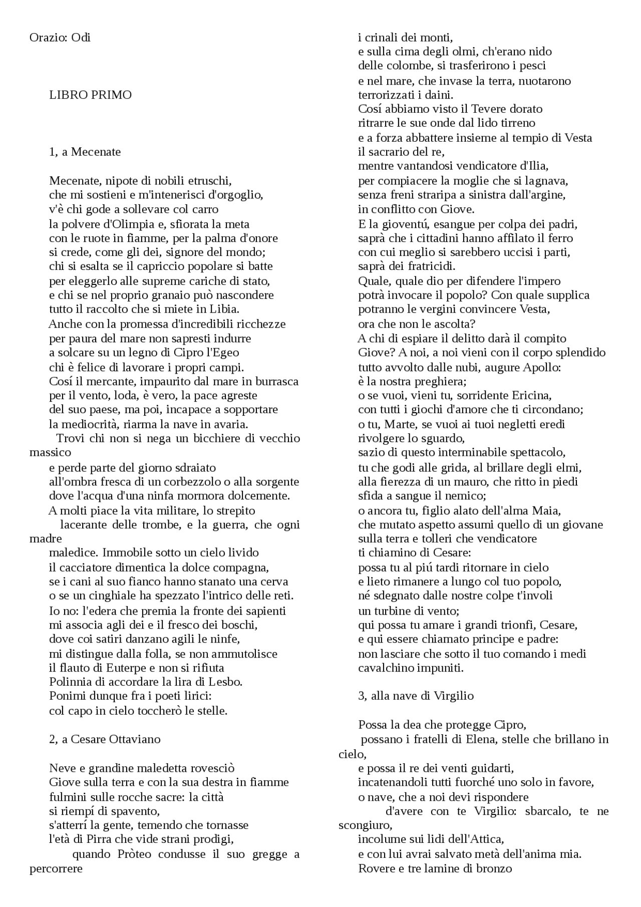 Odi ed Epodi - Orazio - Traduzione - Letteratura - Docsity