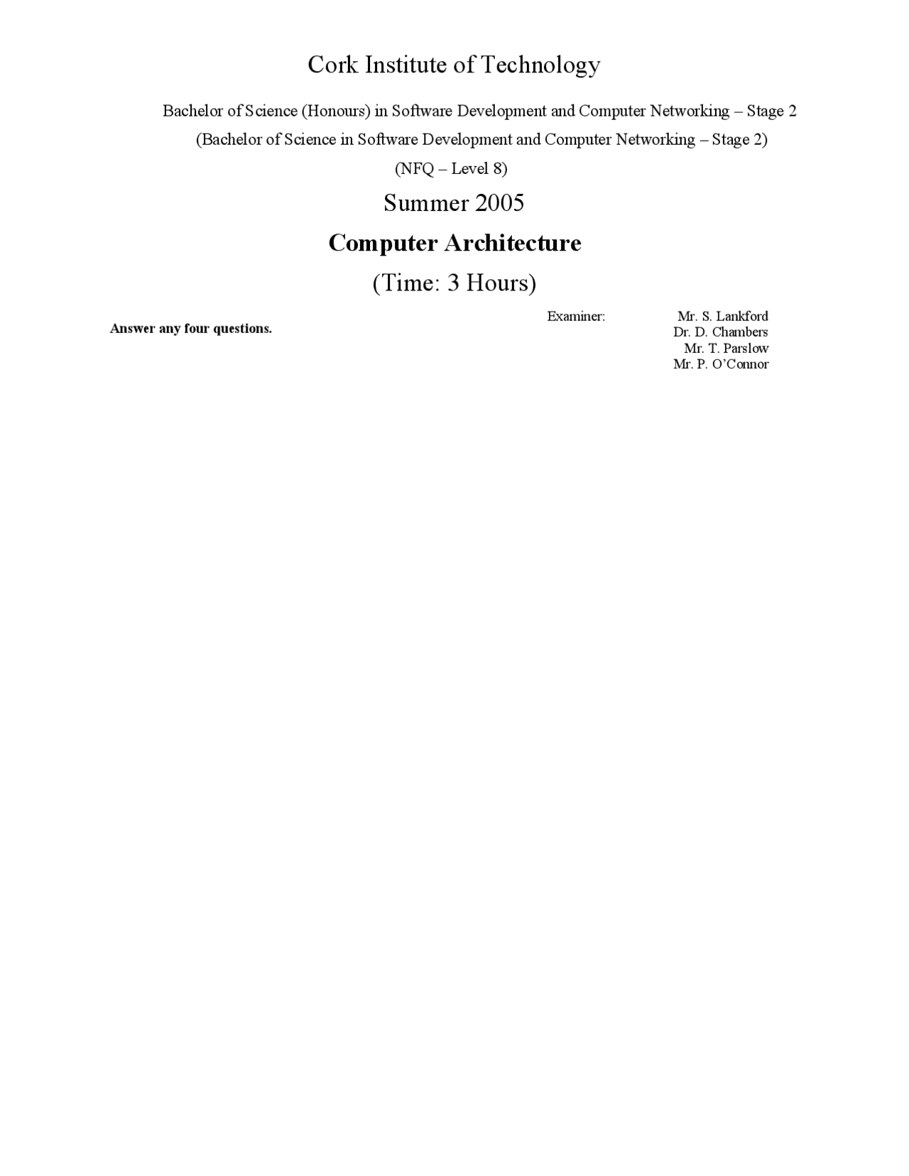 Subroutine Computer Architecture Past Exam Docsity