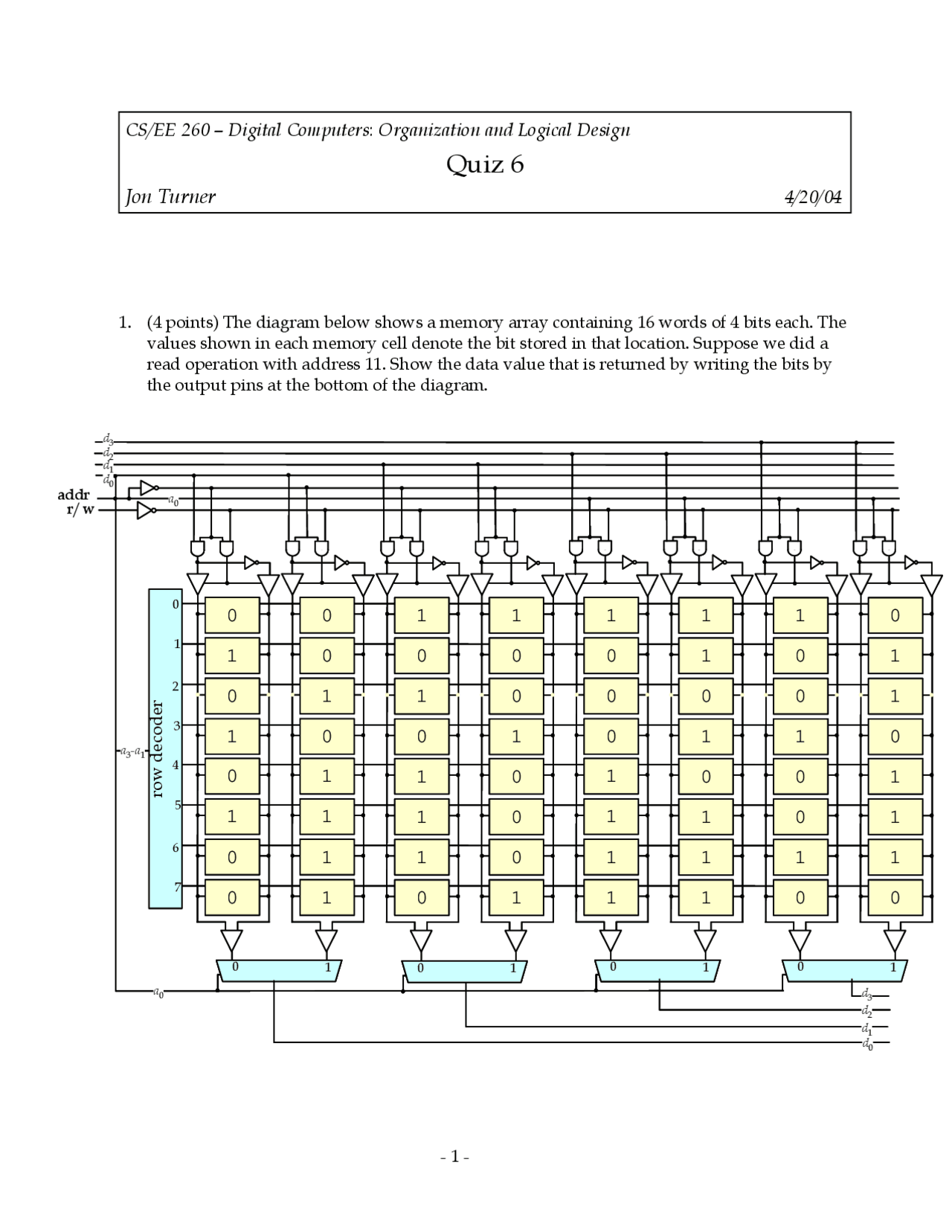 Output Pins - Organization and Logical Design - Quiz - Docsity