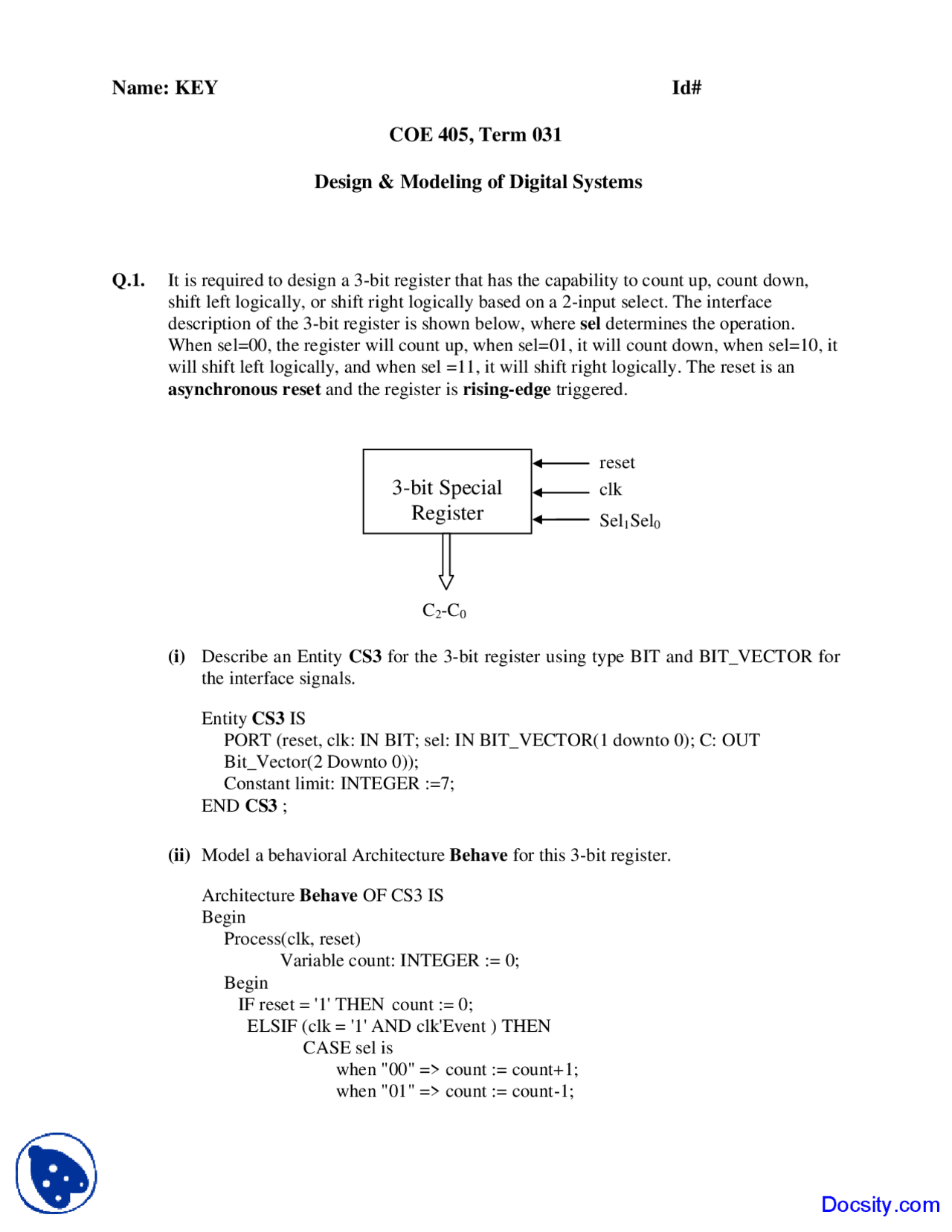 Asynchronous Reset Design And Modeling Of Digital Systems Solved