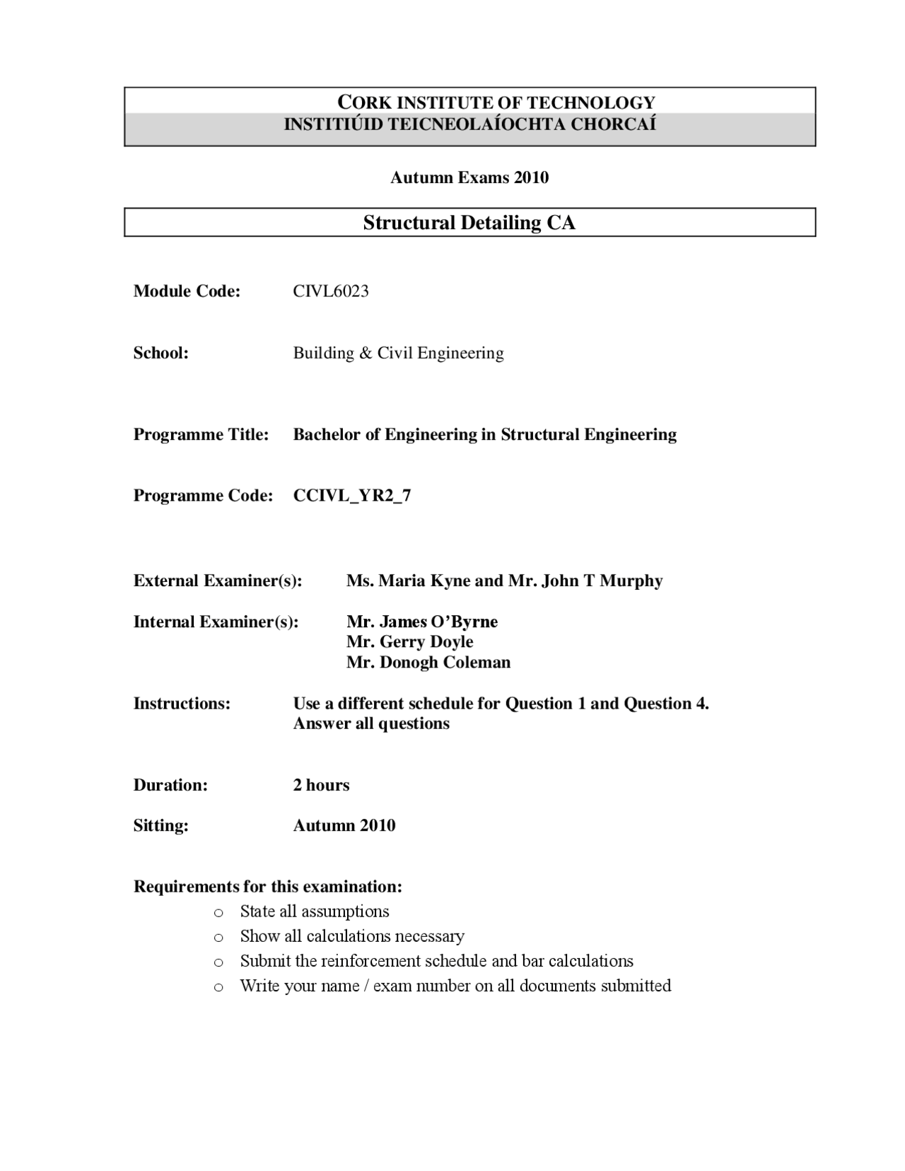 Foundation Pad Footing - Introduction to Structural Design - Old Exam ...