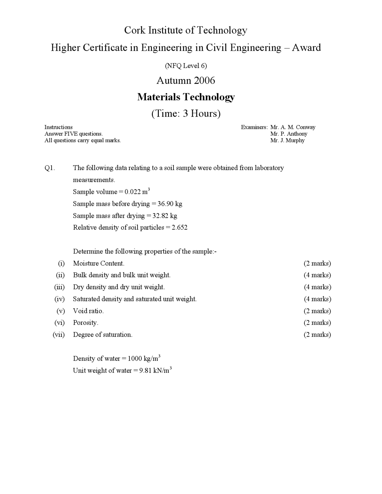 Properties of Sample - Materials Technology - Old Exam Paper | Exams ...