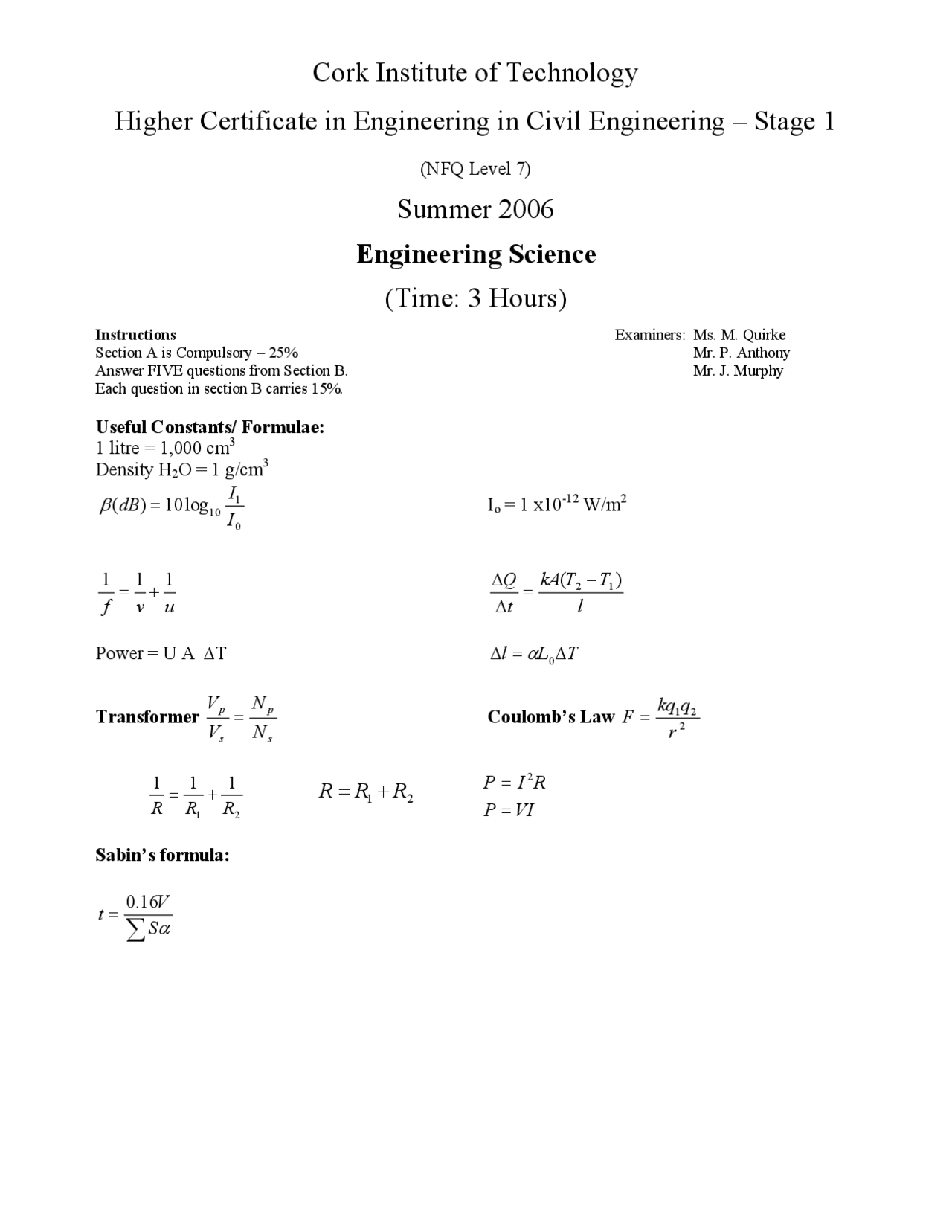 Stress And Strain Engineering Science Old Exam Paper Docsity