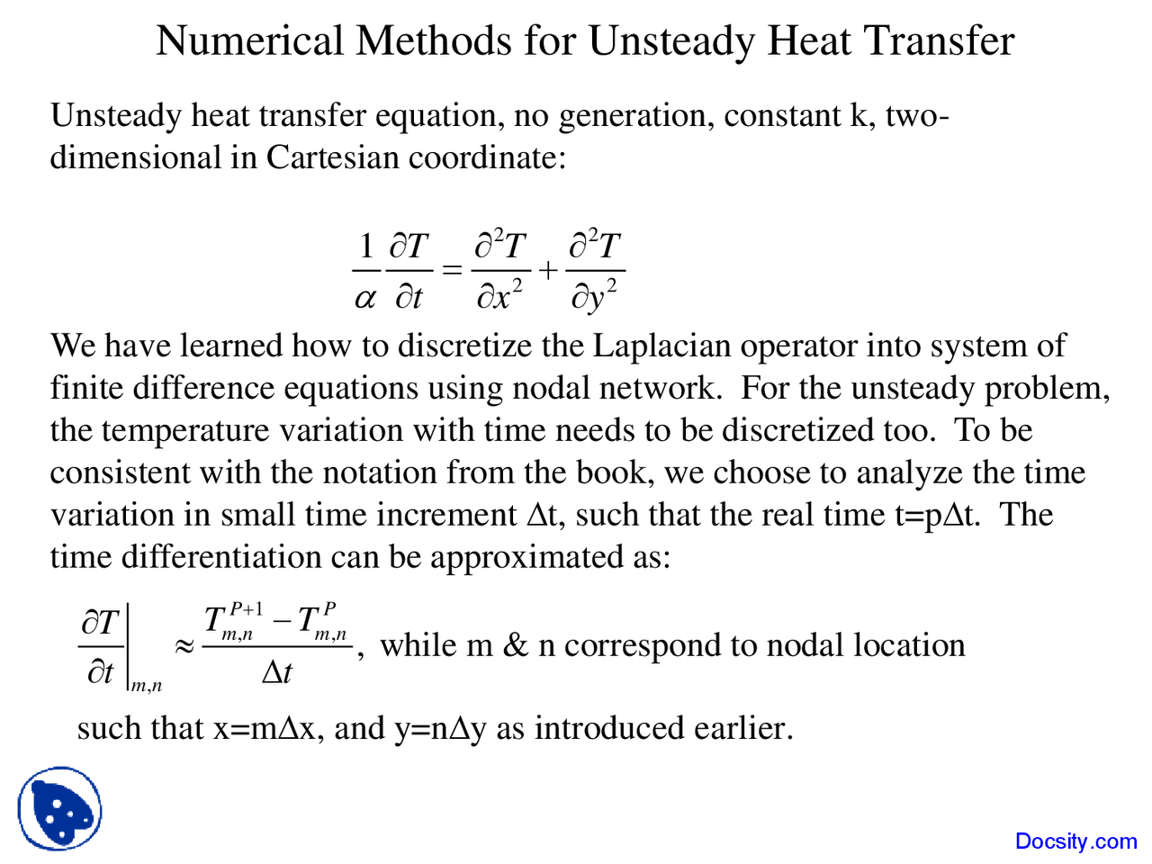 Unsteady Heat Transfer - Tools in Mechanical Engineering - Lecture Slides | Slides Mechanical ...