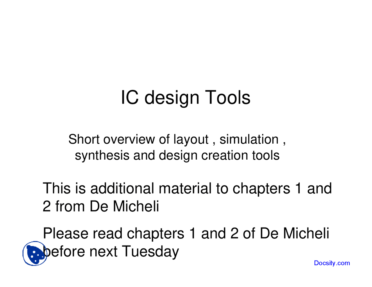 Ic Design Tools Design Automation Of Embedded Systems Lecture Slides Docsity