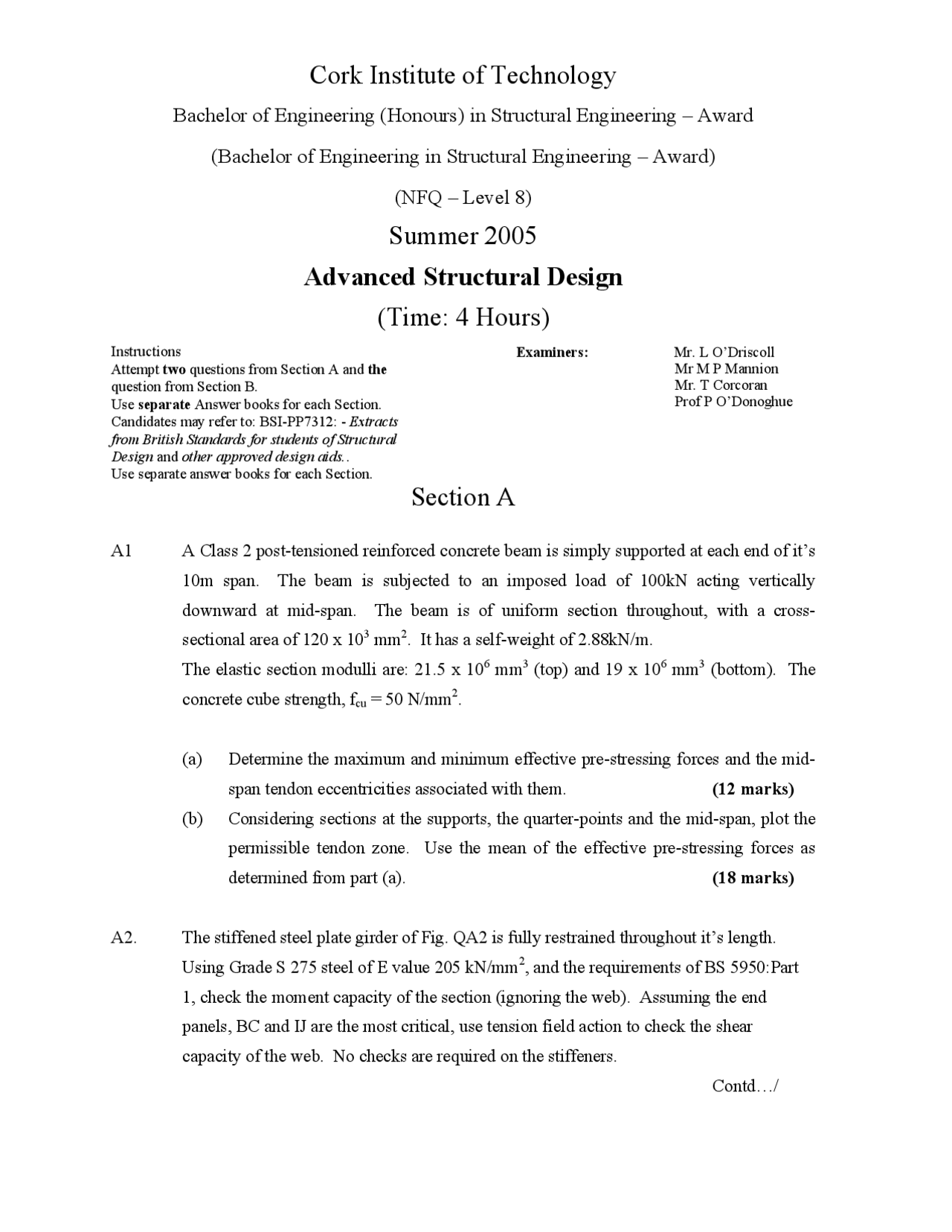 Elastic Section Modulli Introduction To Structural Design Old Exam