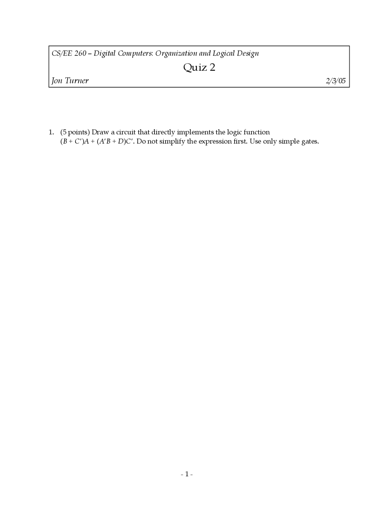 Logic Function Organization And Logical Design Quiz Docsity
