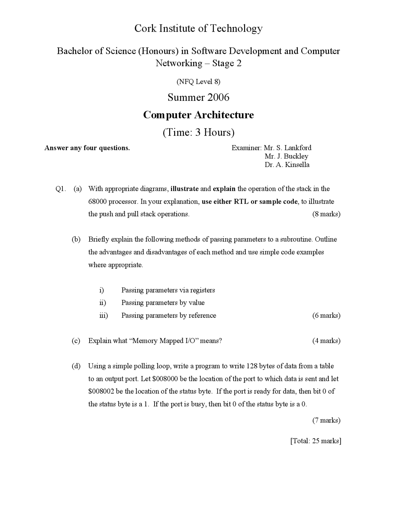 Sample Code Computer Architecture Past Exam Docsity