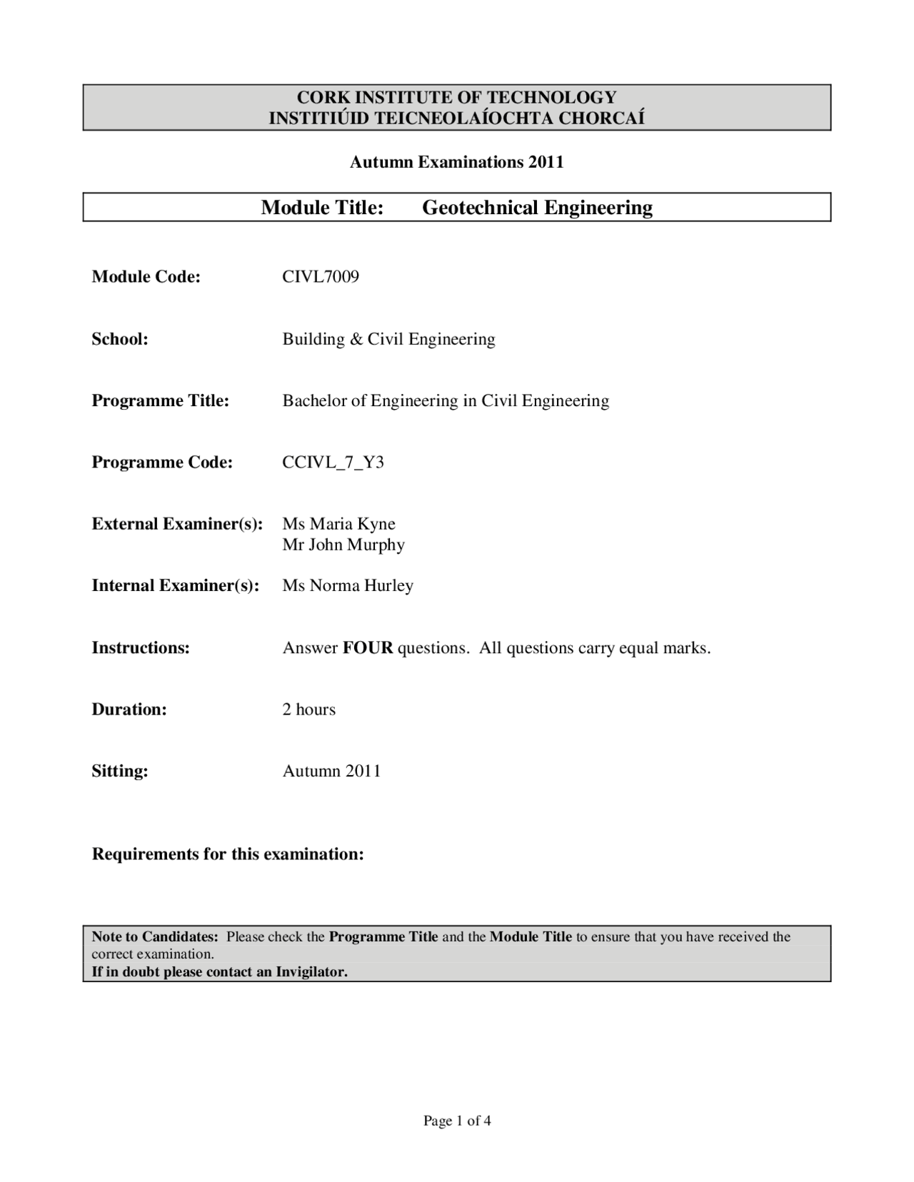 Determine Total Thrust Geotechnical Engineering Old Exam Paper