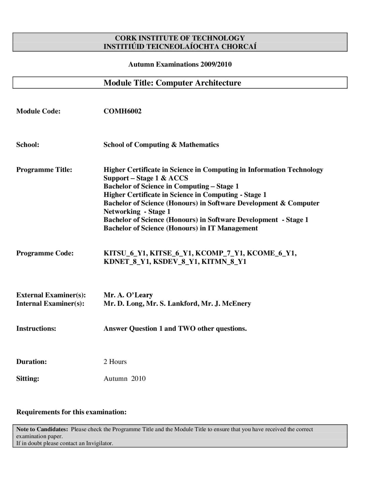 Execute Cycle - Computer Architecture - Past Exam - Docsity
