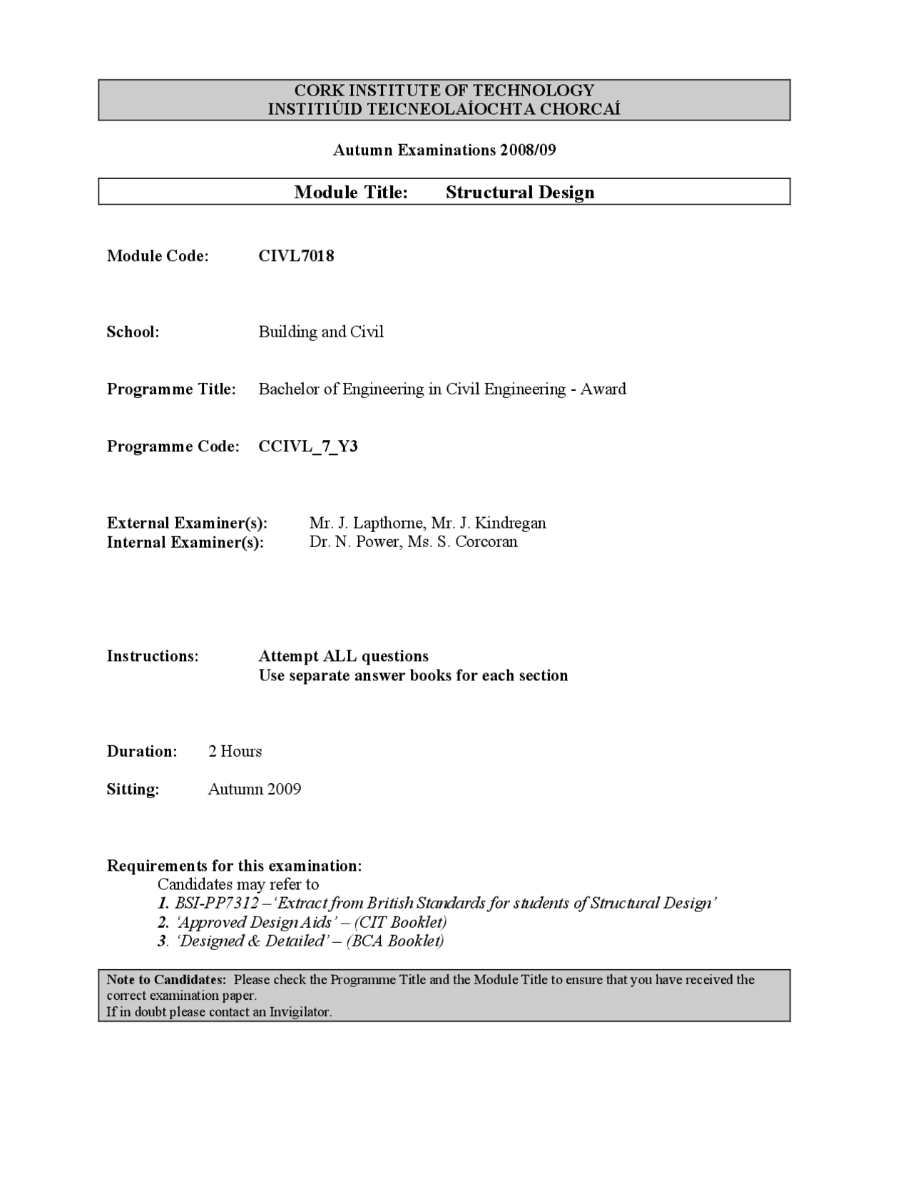 Standard Format Brick - Introduction to Structural Design - Old Exam ...