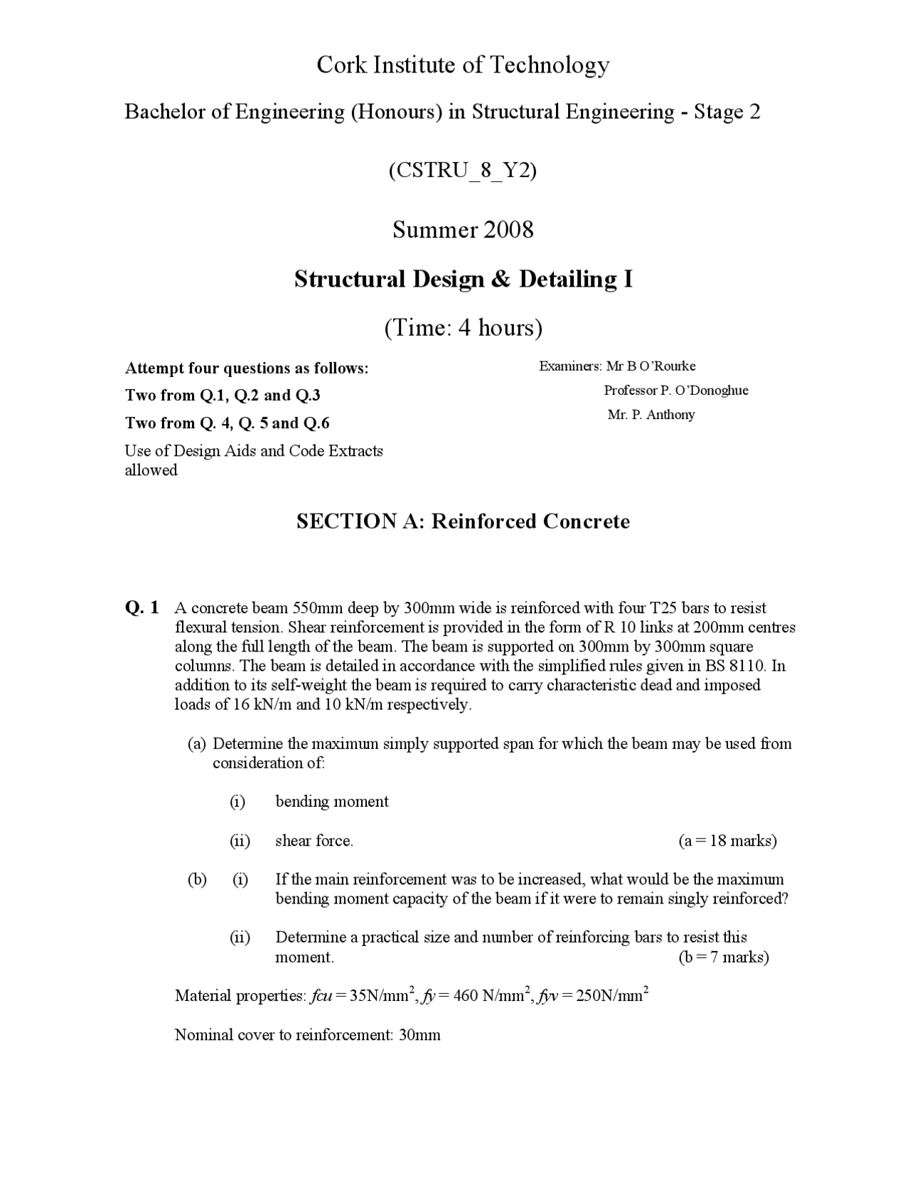 Design Axial Load - Introduction to Structural Design - Old Exam Paper ...