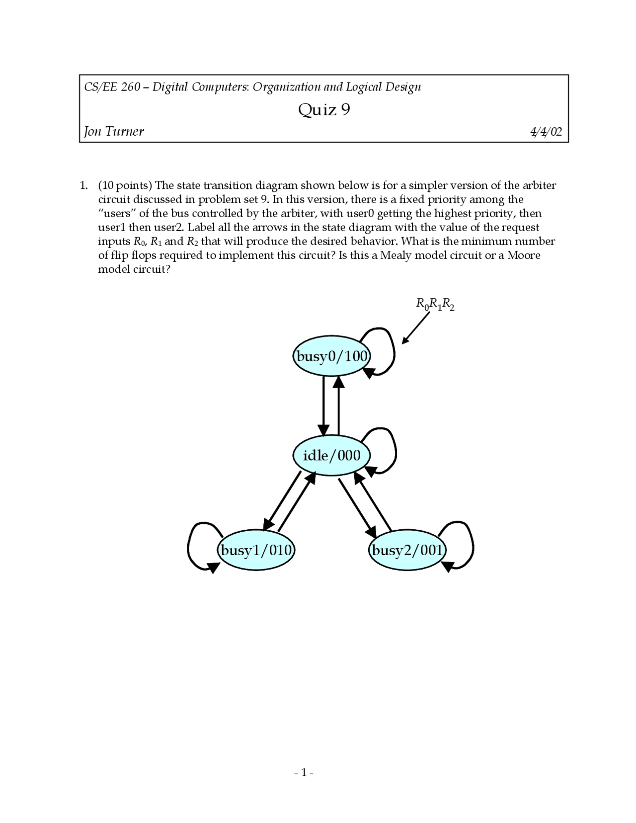 Arbiter Organization And Logical Design Quiz Docsity