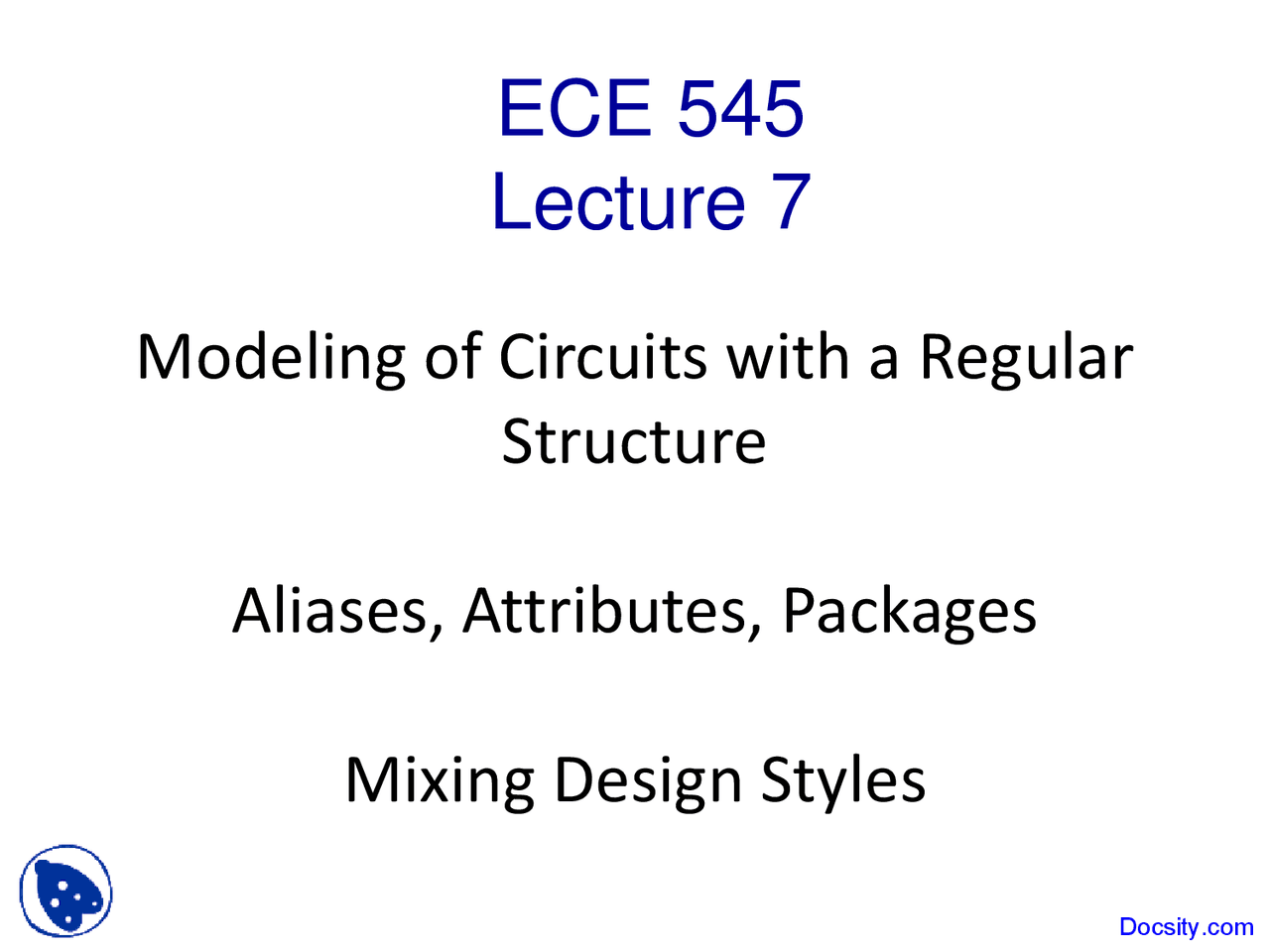 Mixing Design Styles Digital System Design With Vhdl Lecture Slides Docsity