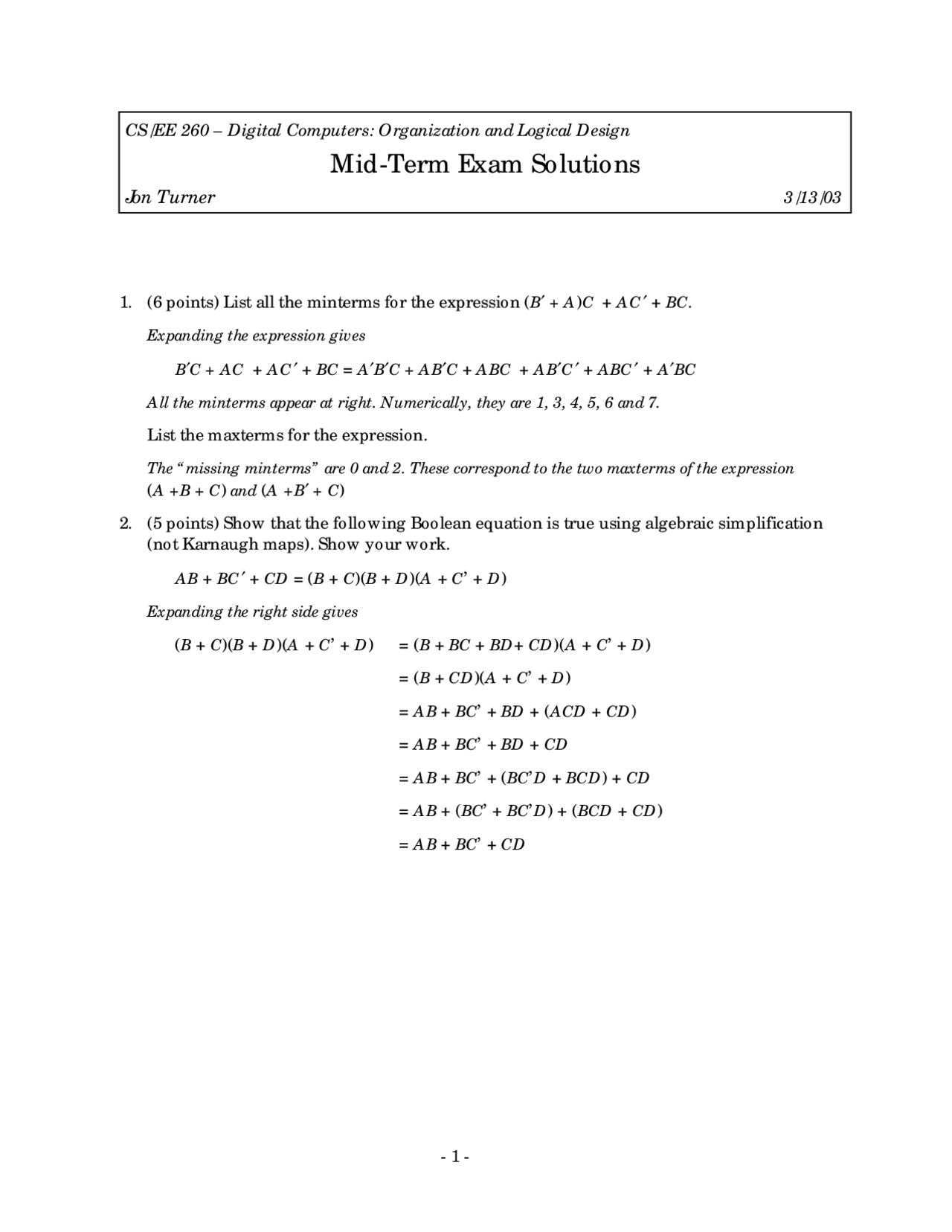 Karnaugh Maps Organization And Logical Design Solved Exam Docsity