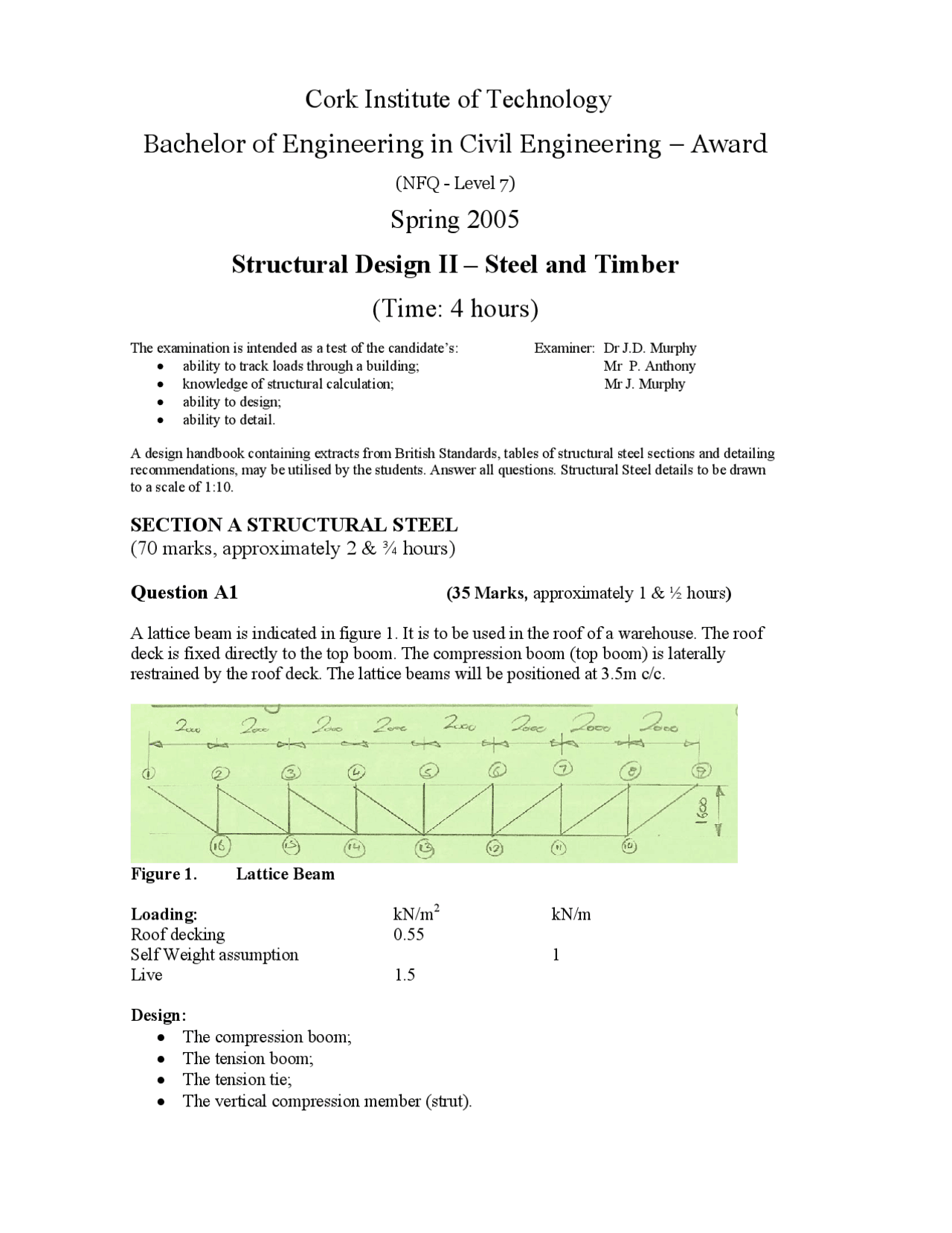 Tension Boom Introduction To Structural Design Old Exam Paper