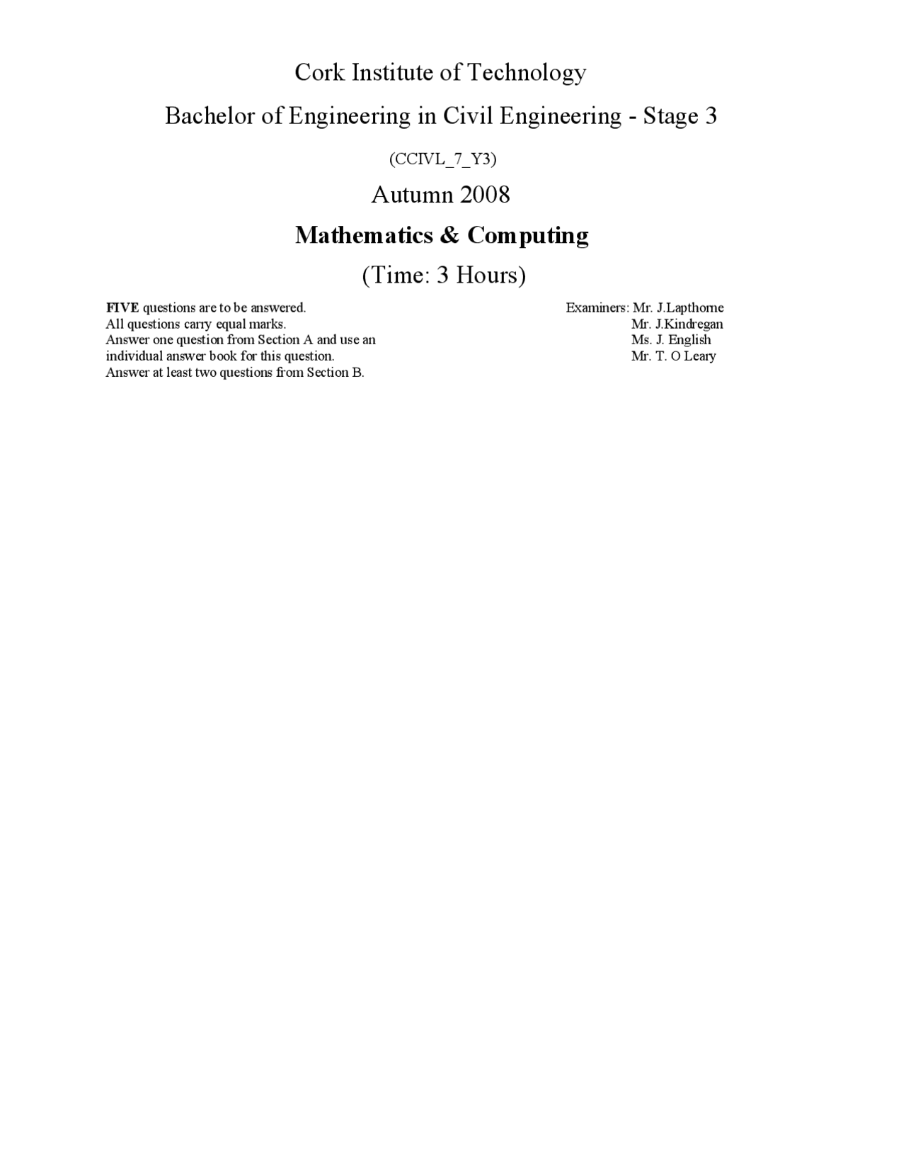 Differential Equation Mathematics And Computing Old Exam Paper