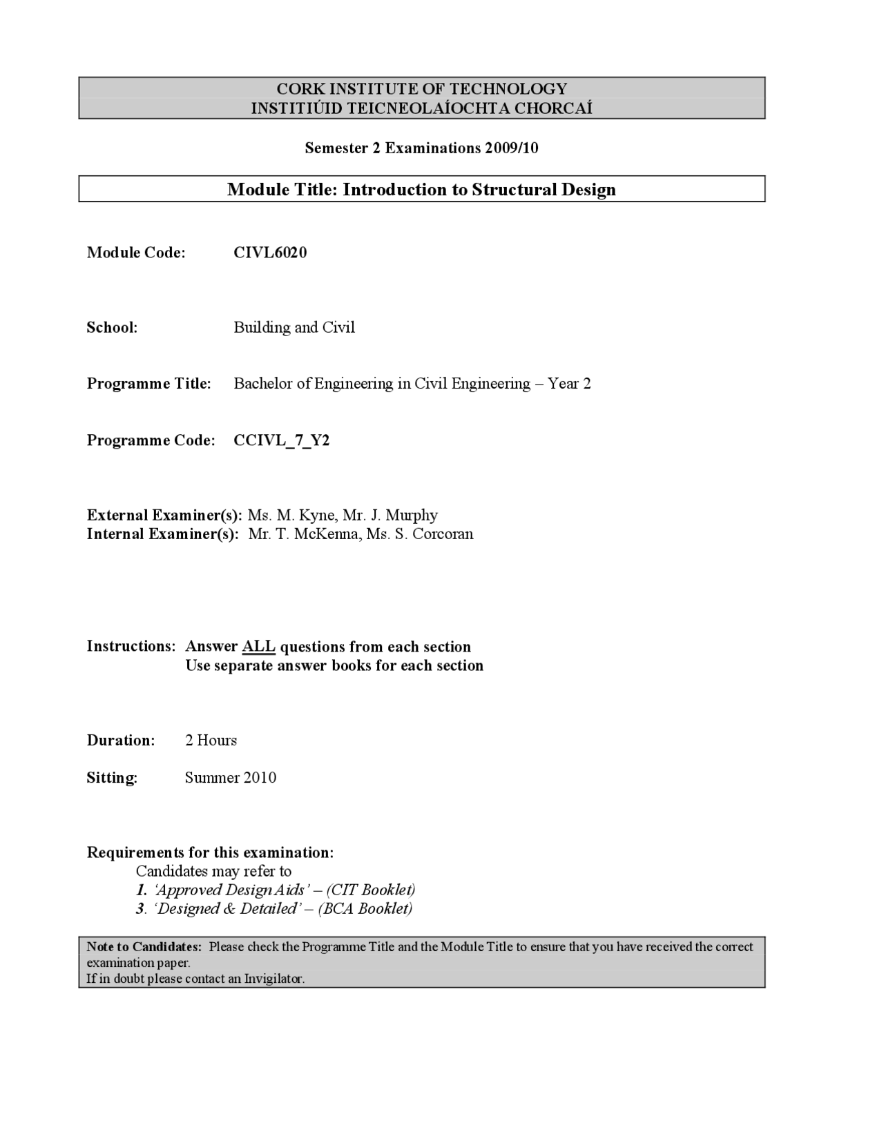 Maximum Aggregate Size Introduction To Structural Design Old Exam