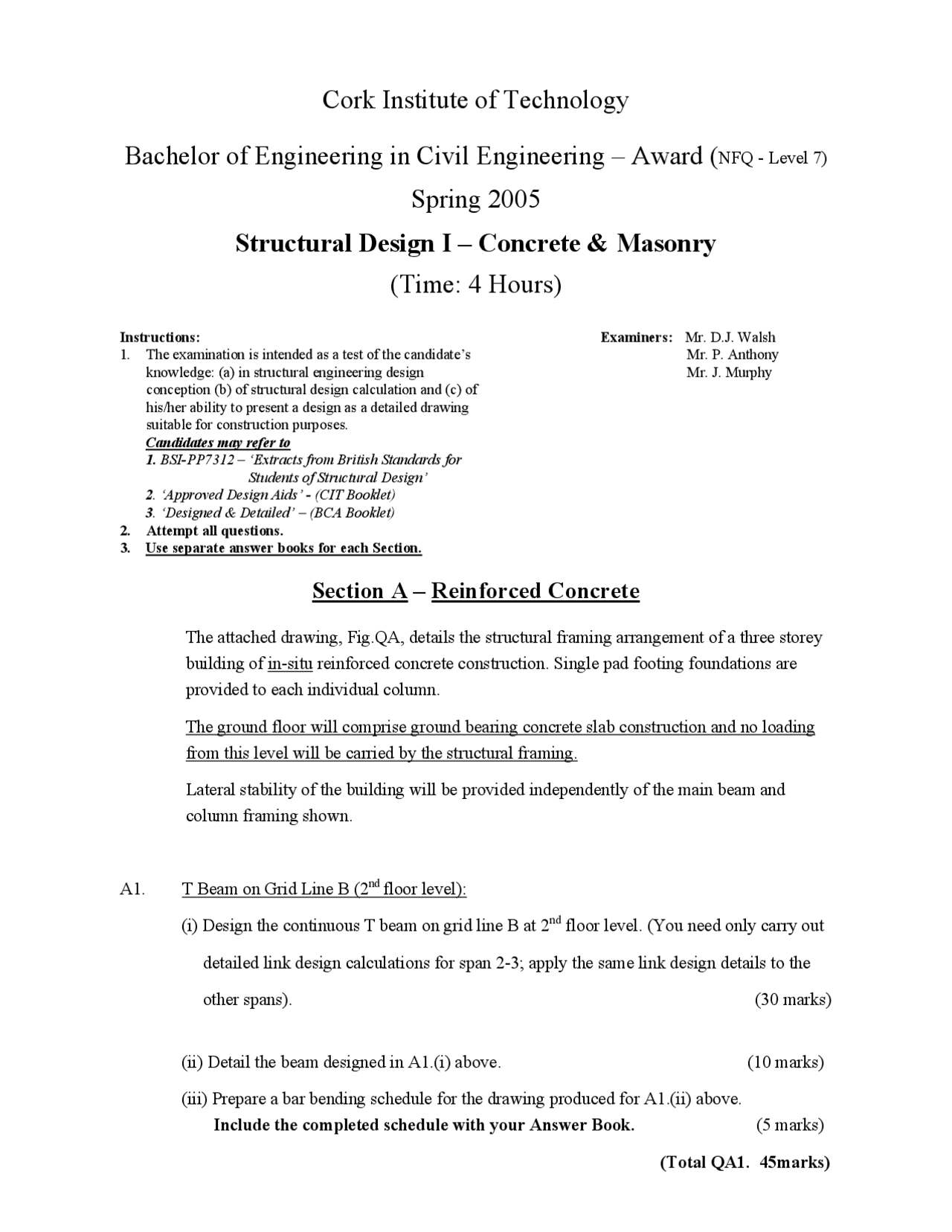 Ground Floor Introduction To Structural Design Old Exam Paper Docsity